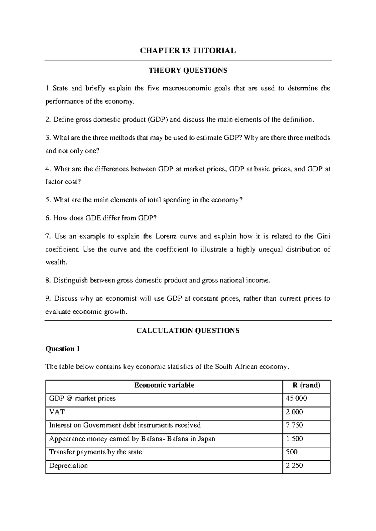 Chapter 13 PART B Tutorial - CHAPTER 13 TUTORIAL THEORY QUESTIONS 1 ...
