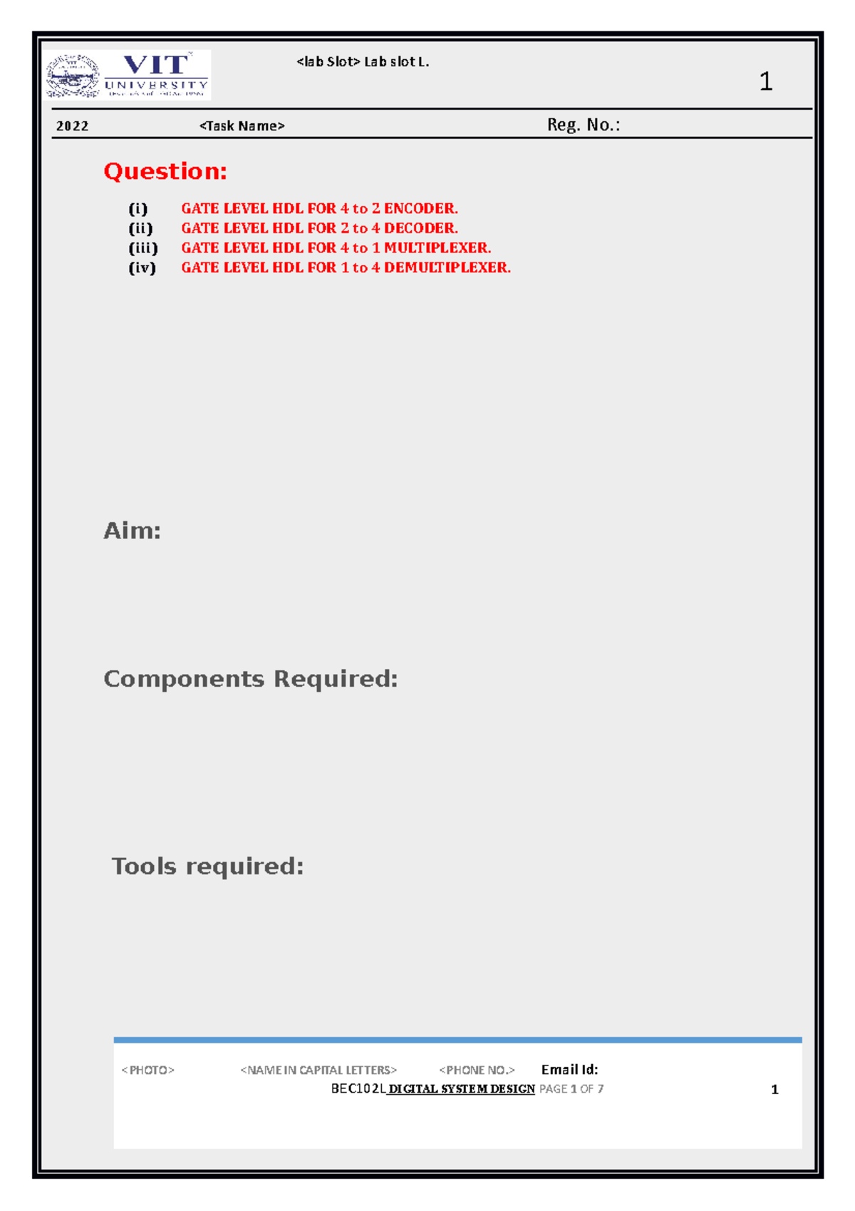 Template DSD lab Task 1 - Digital assignment ELECTROMAGNETICS - Task/Assignment: 2022 - Studocu