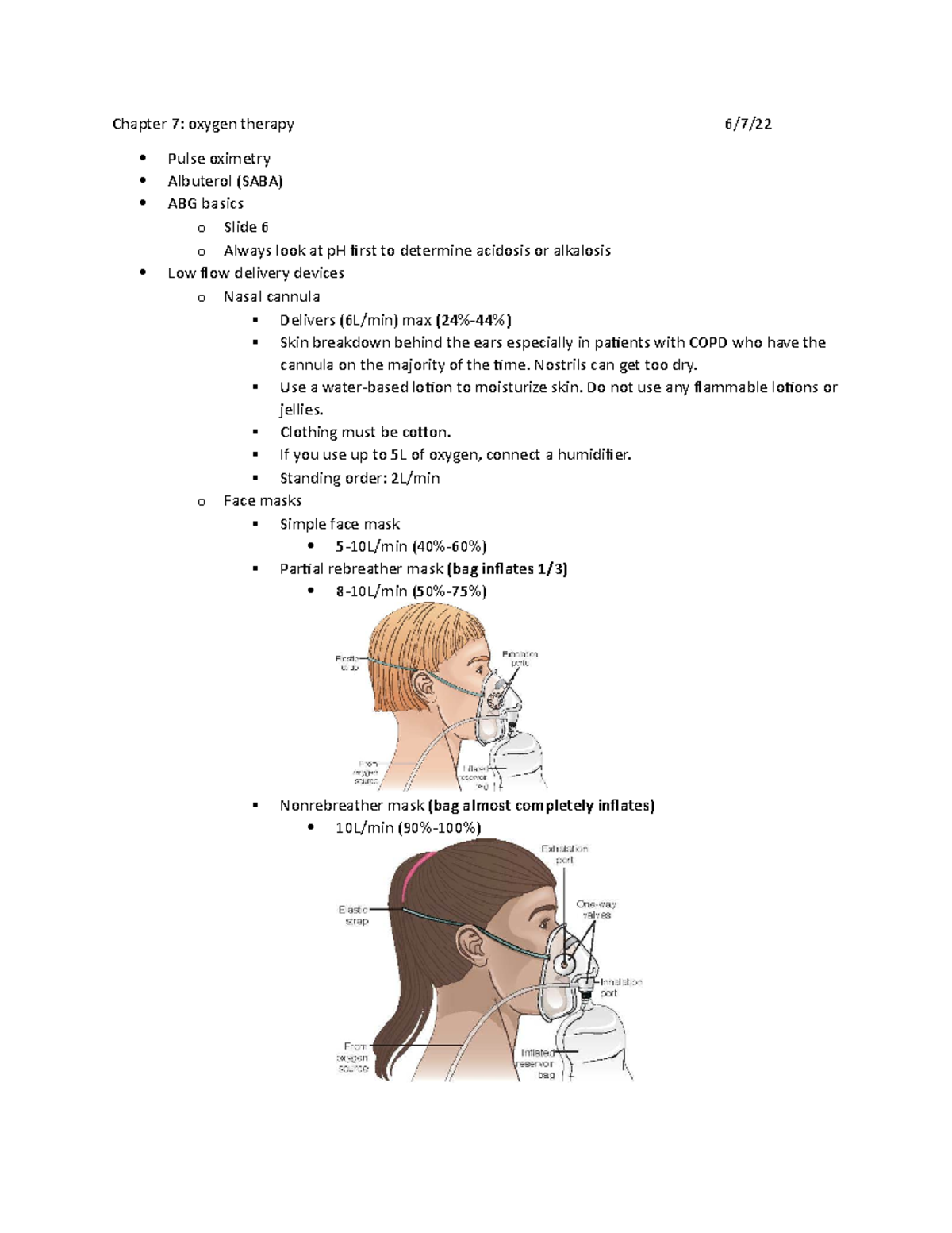 Med-Surg 1 Notes for Exam 2 - Chapter 7: oxygen therapy 6/7/ Pulse ...