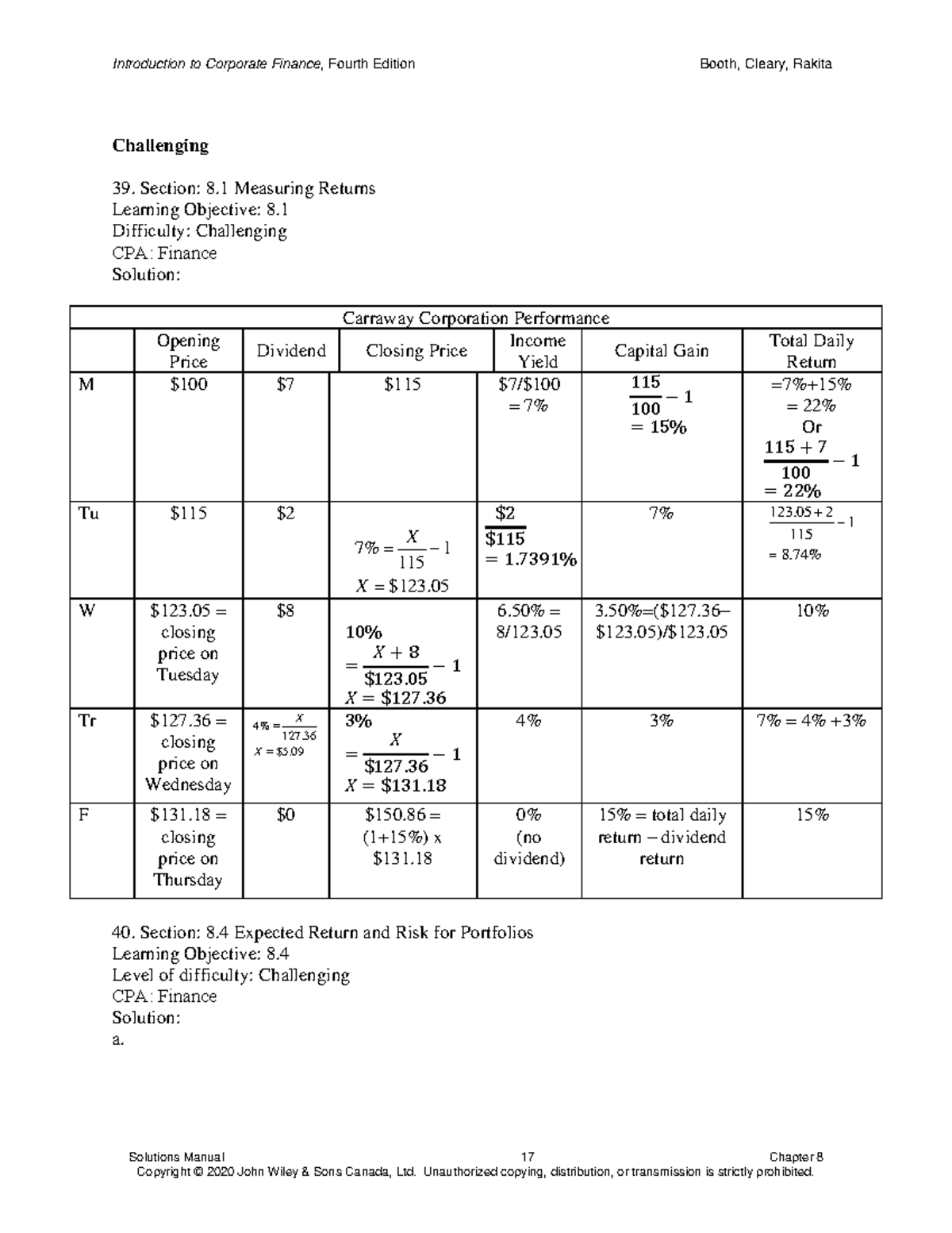 Advanced Problems Introduction to Corporate Finance, Fourth Edition Chapter 8 Risk, Return, and ...