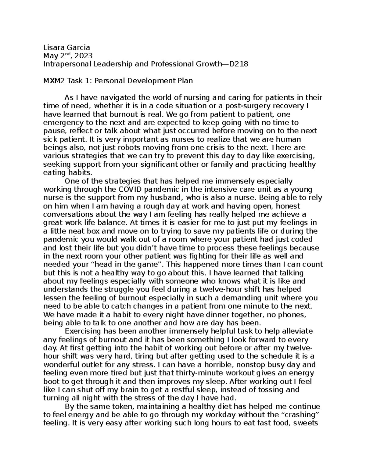 D218 Task 1 - Professional mindset essay. - Lisara Garcia May 2nd, 2023 ...