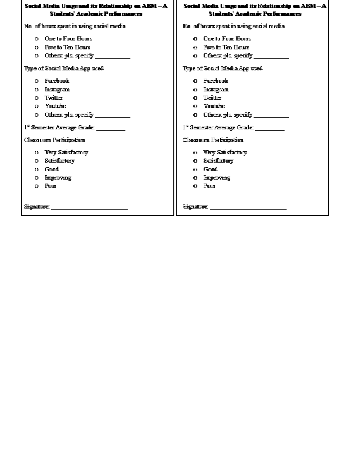PR2 (Questionaire 1) - questionnaire - Social Media Usage and its ...