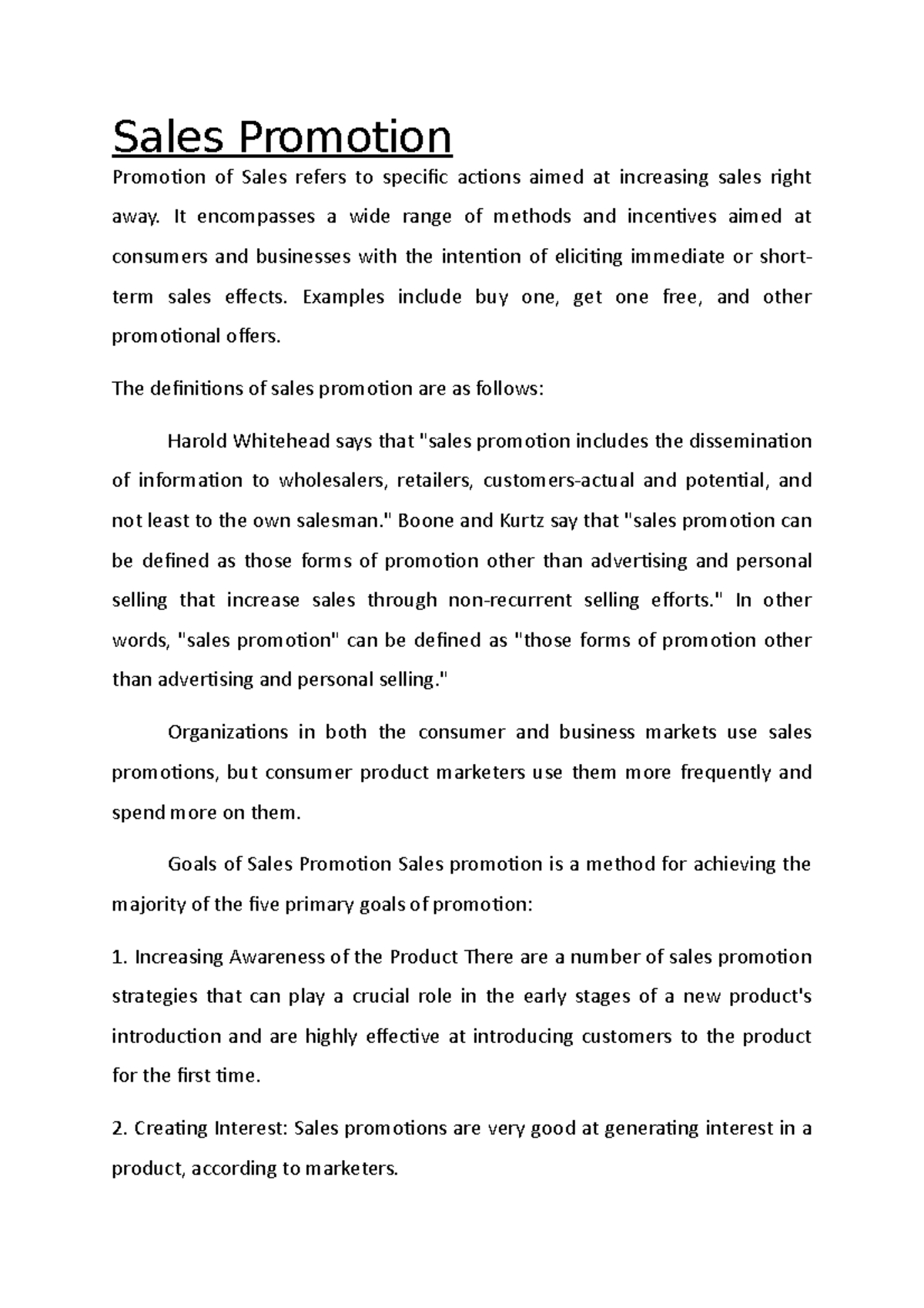 Sales Promotion - Sales Promotion Promotion of Sales refers to specific ...