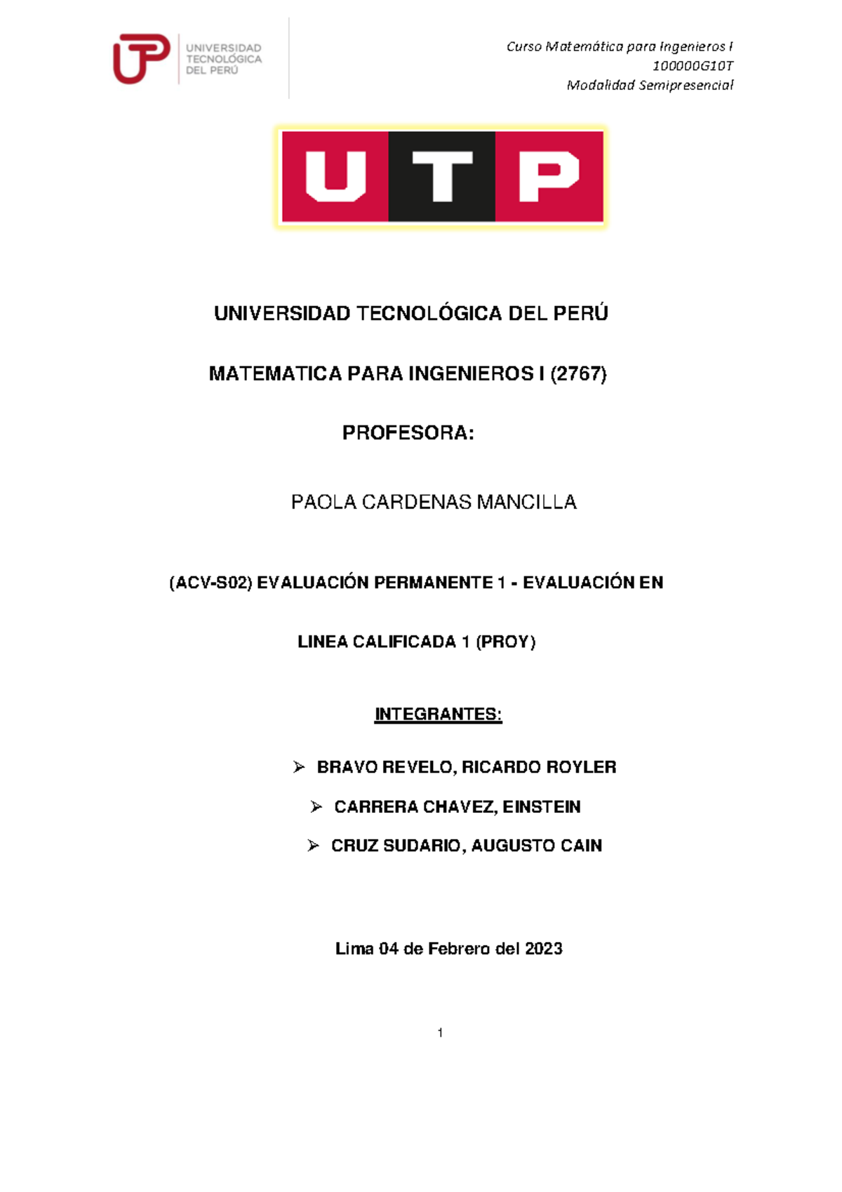 (ACV-S04) Evaluación Permanente 1 - Evaluación en linea calificada 2 - Curso Matemática para ...