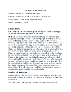 Cardiac SOAP note - SOAP note - Cardiovascular SOAP Note Michaela ...