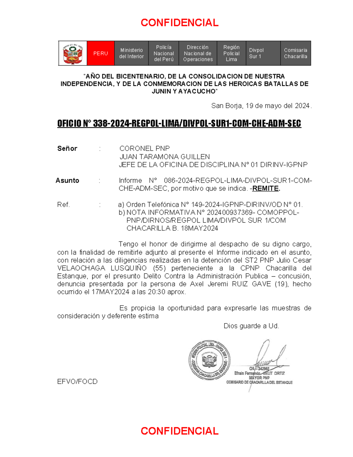 Oficio e Informe de diligencias realizadas 18MAY24 Delito Concusion ...