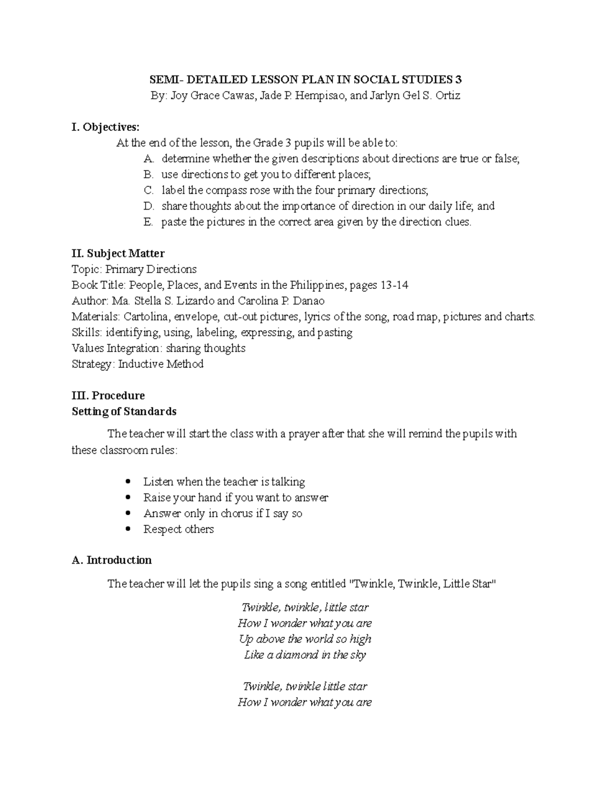 Inductive Method LP - Teachers guide in making lesson plans. - SEMI ...