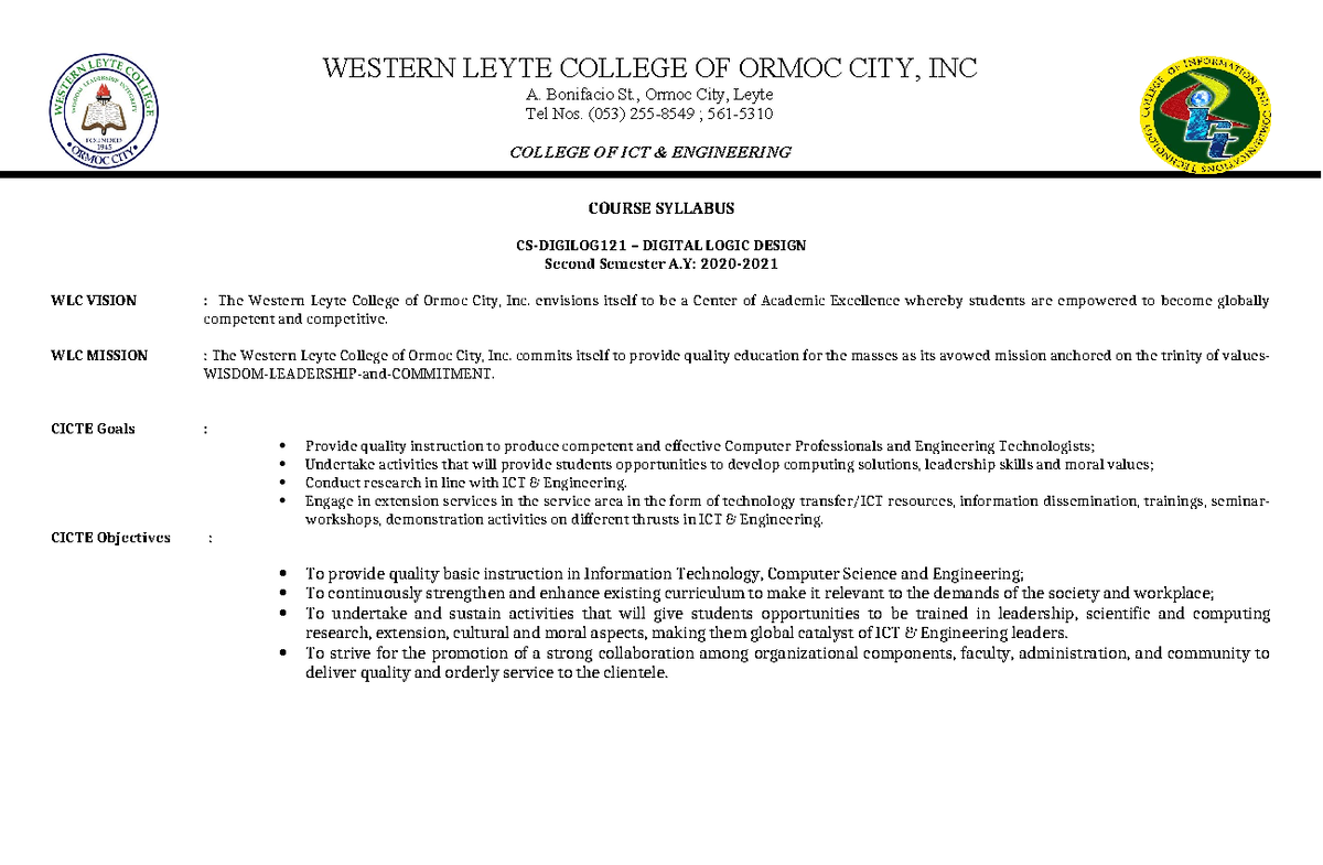 CS - Digital Logic Design - WESTERN LEYTE COLLEGE OF ORMOC CITY, INC A ...