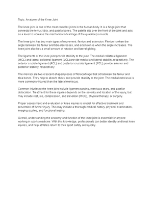 Topic Anatomy of the Shoulder Joint - Topic: Anatomy of the Shoulder Joint Overview: Today's ...