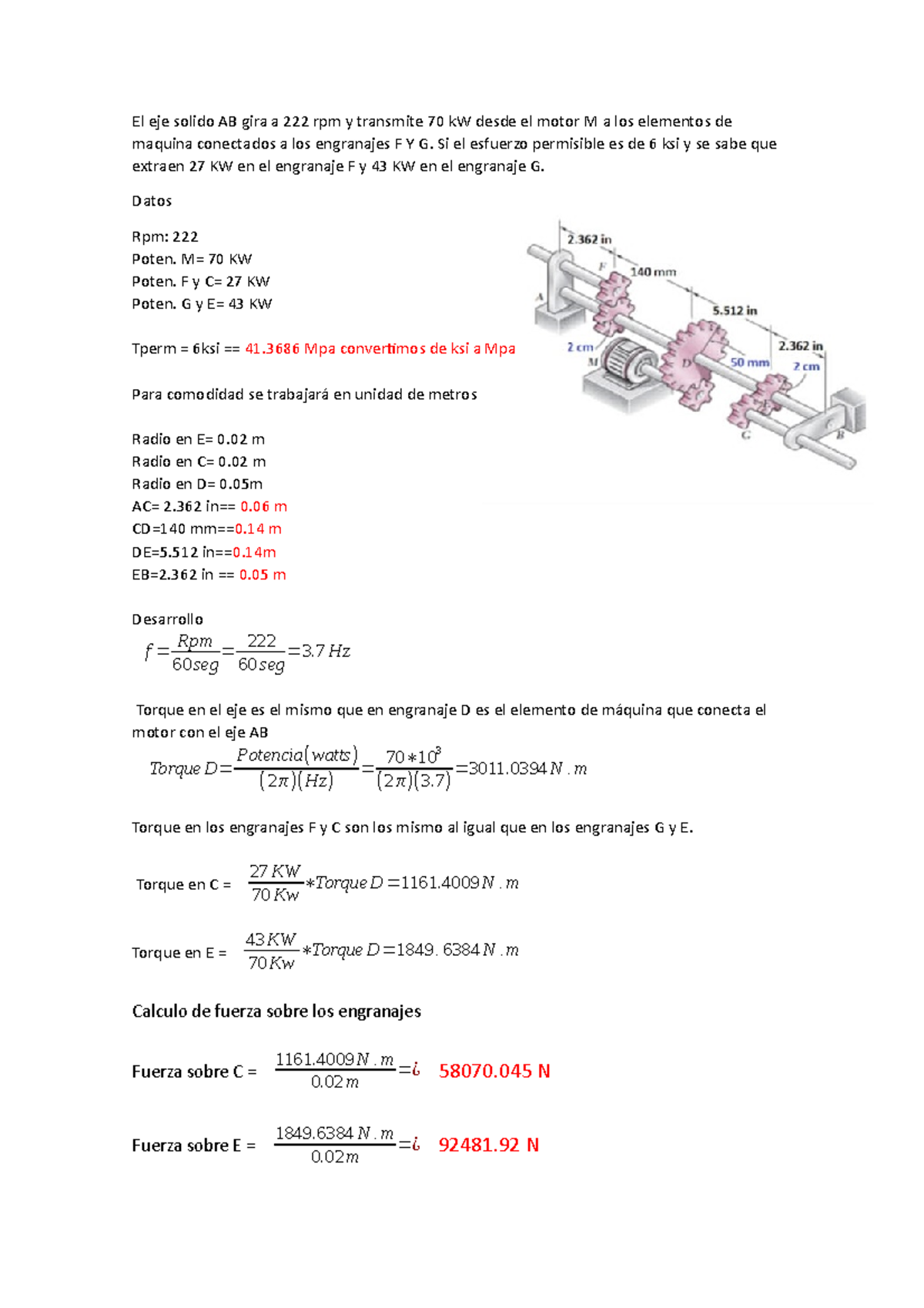 Diseño Elementos de máquinas Análisis de esfuerzos cortantes - El eje ...