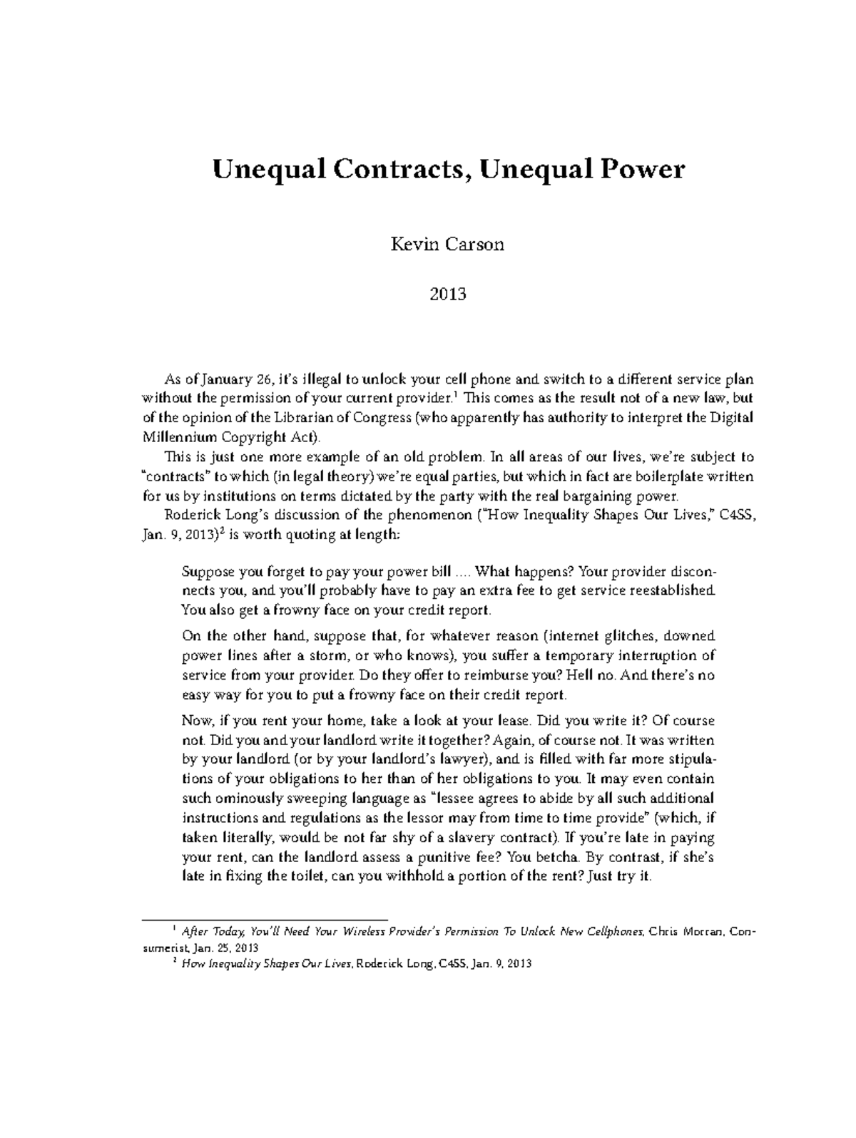 Kevin carson unequal contracts unequal power - Unequal Contracts ...