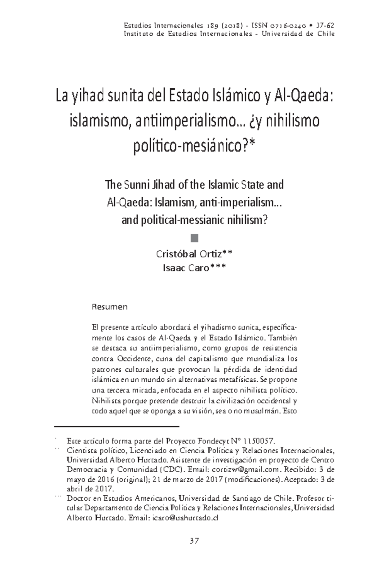 La yihad de Al Qaeda y Estado Islámico - Estudios Internacionales 37fi ...
