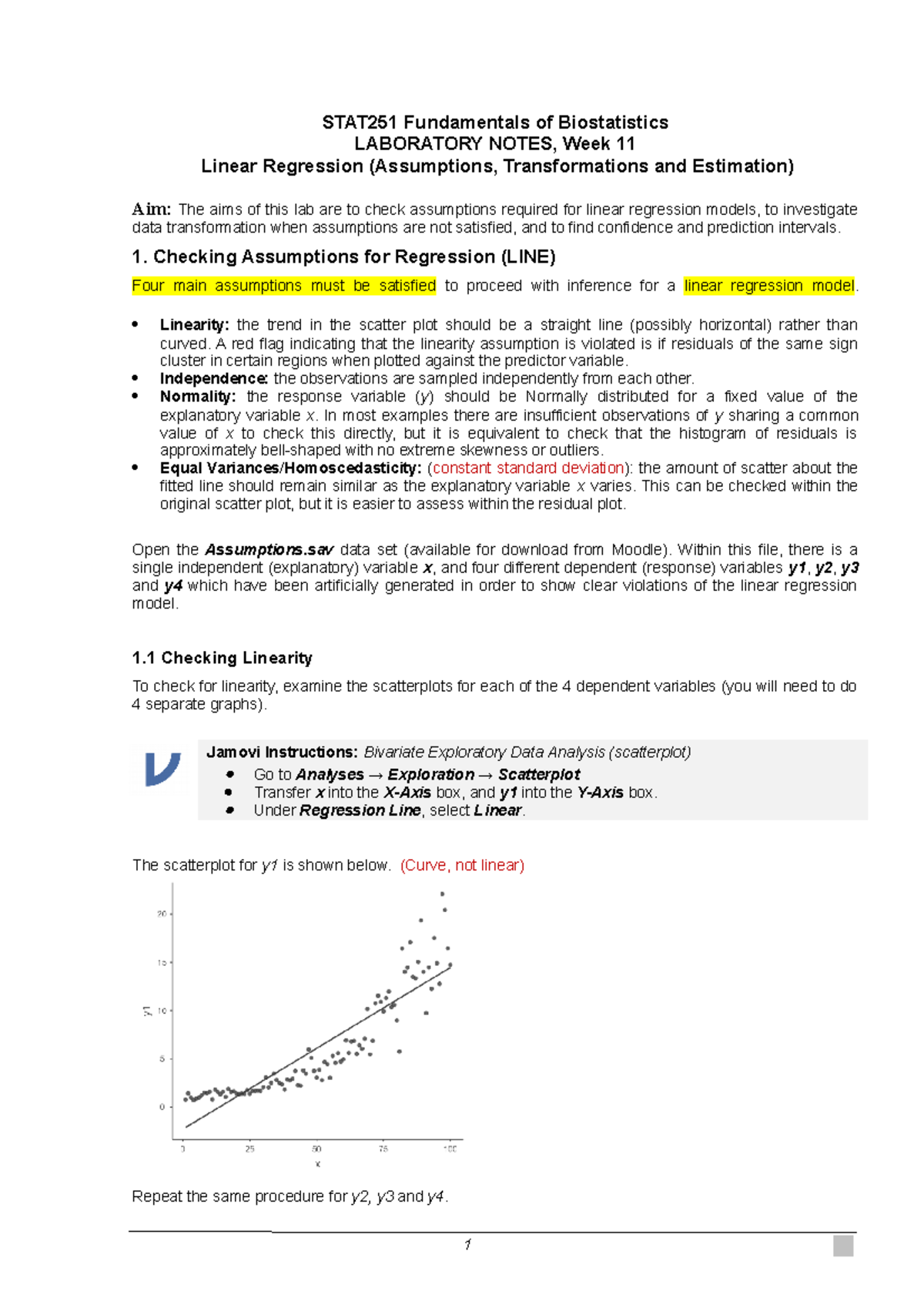 W11 Lab Linear Regression Assumptions Transformations And Estimation Stat251 Fundamentals