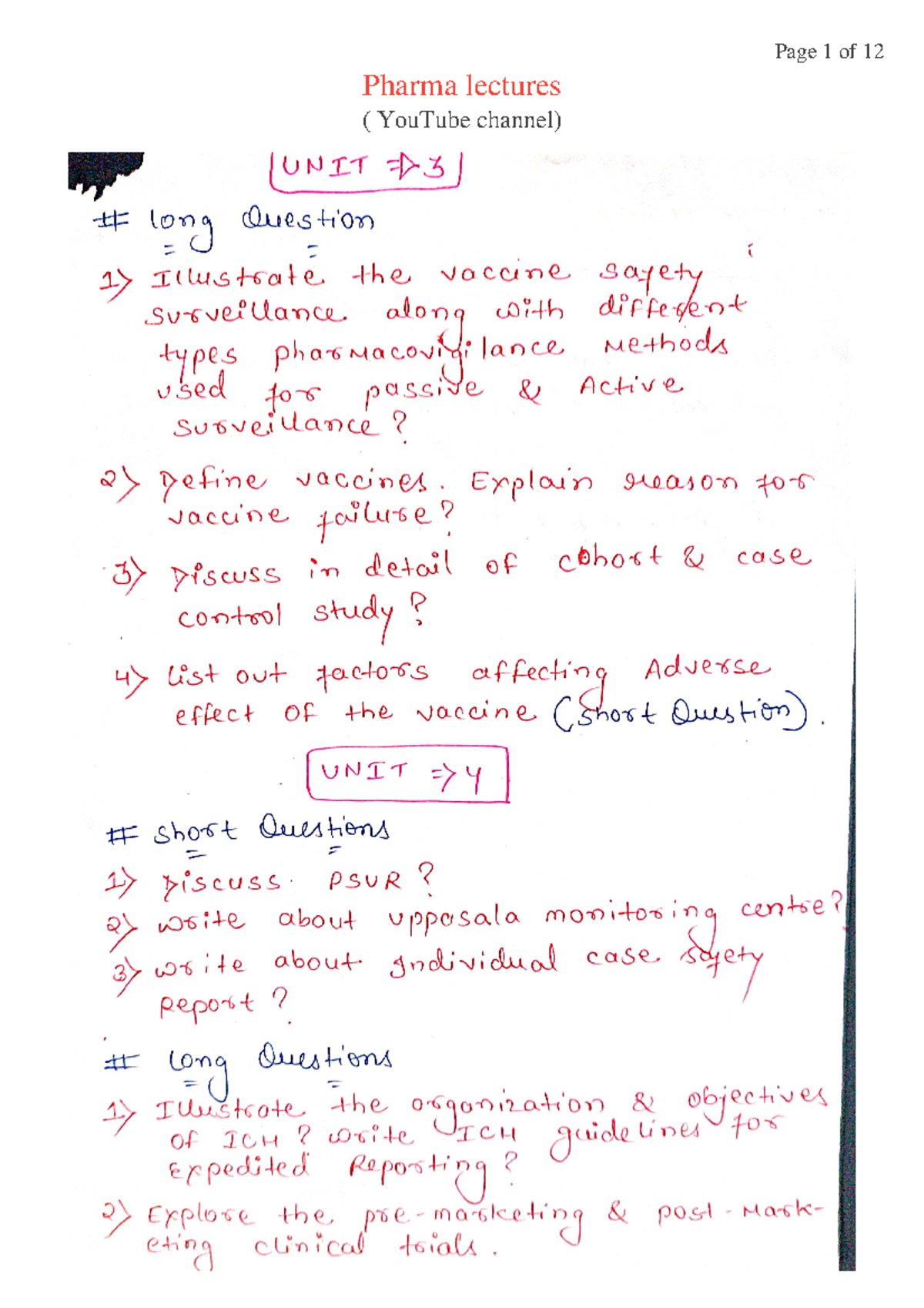 Unit 4 Pharmacovigilance Important Question solution - Pharmacy - Pharma lectures Pharma ...