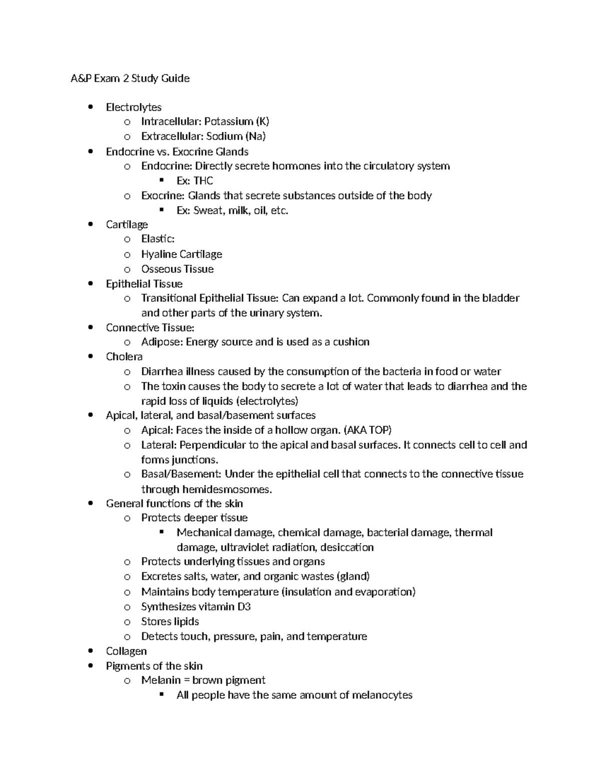 BIO-210 Exam 2 Study Guide - A&P Exam 2 Study Guide Electrolytes o ...