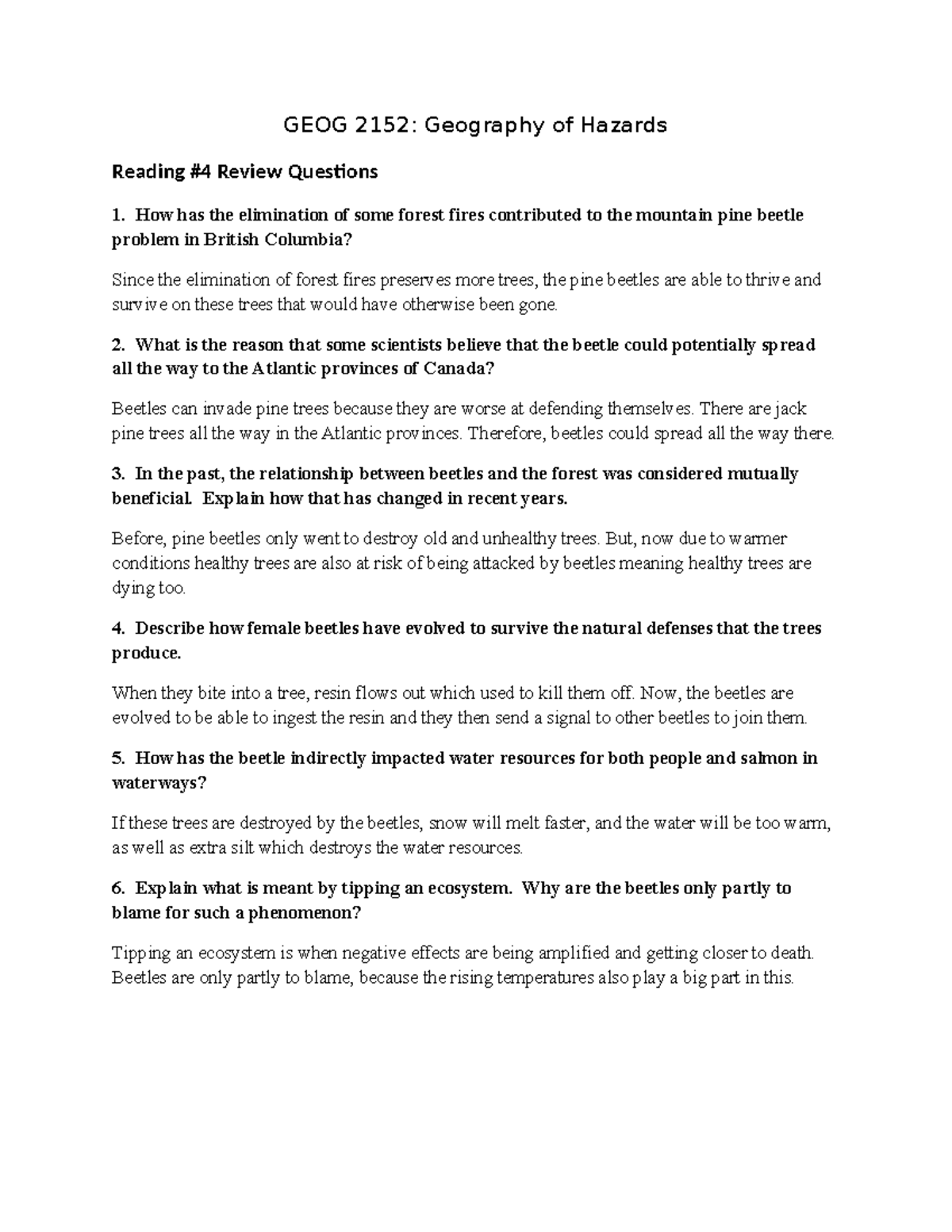Reading 4 Questions - GEOG 2152: Geography of Hazards Reading #4 Review ...