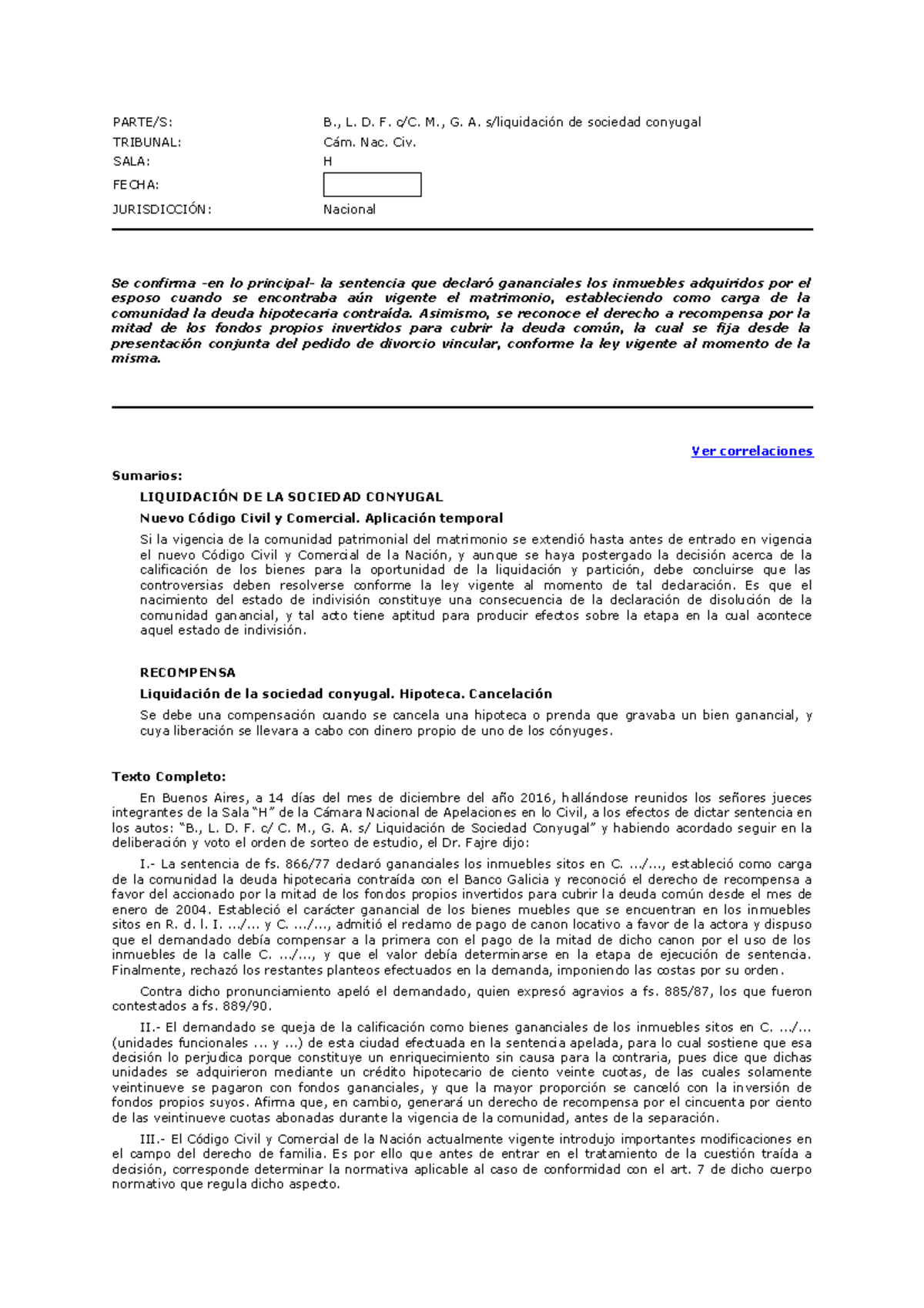 Calificaci Ã³n en liquidaci Ã³n. Recompensa (CNCiv. Sala H, 14 - PARTE ...