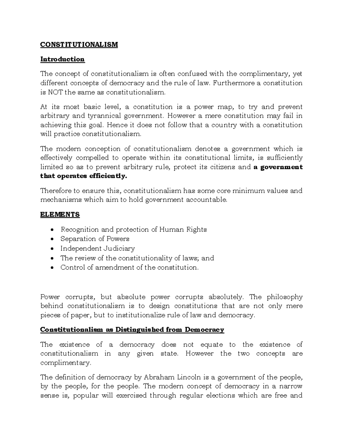 Lecture 3 constitutional - CONSTITUTIONALISM Introduction The concept ...