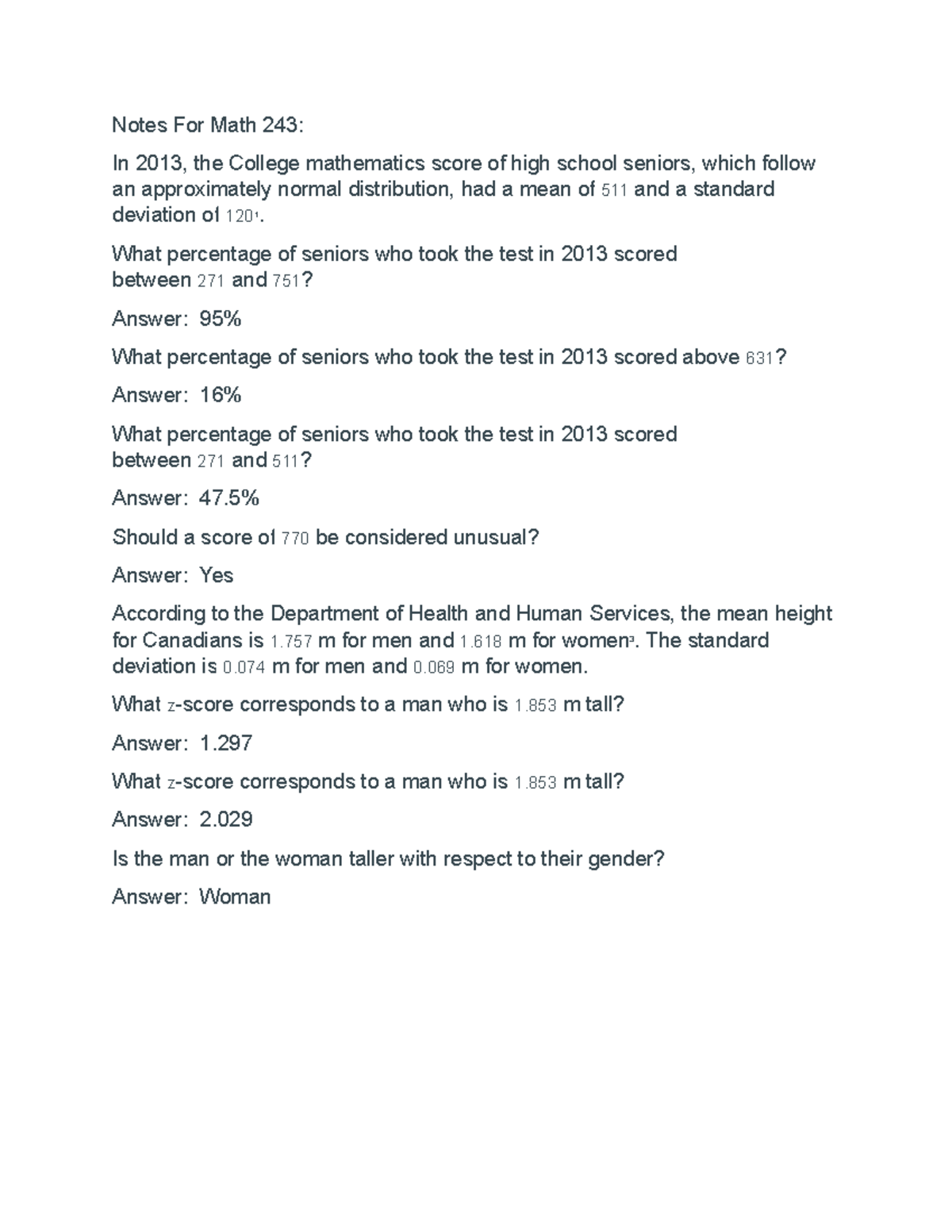 Notes math 234 - Notes For Math 243: In 2013, the College mathematics ...