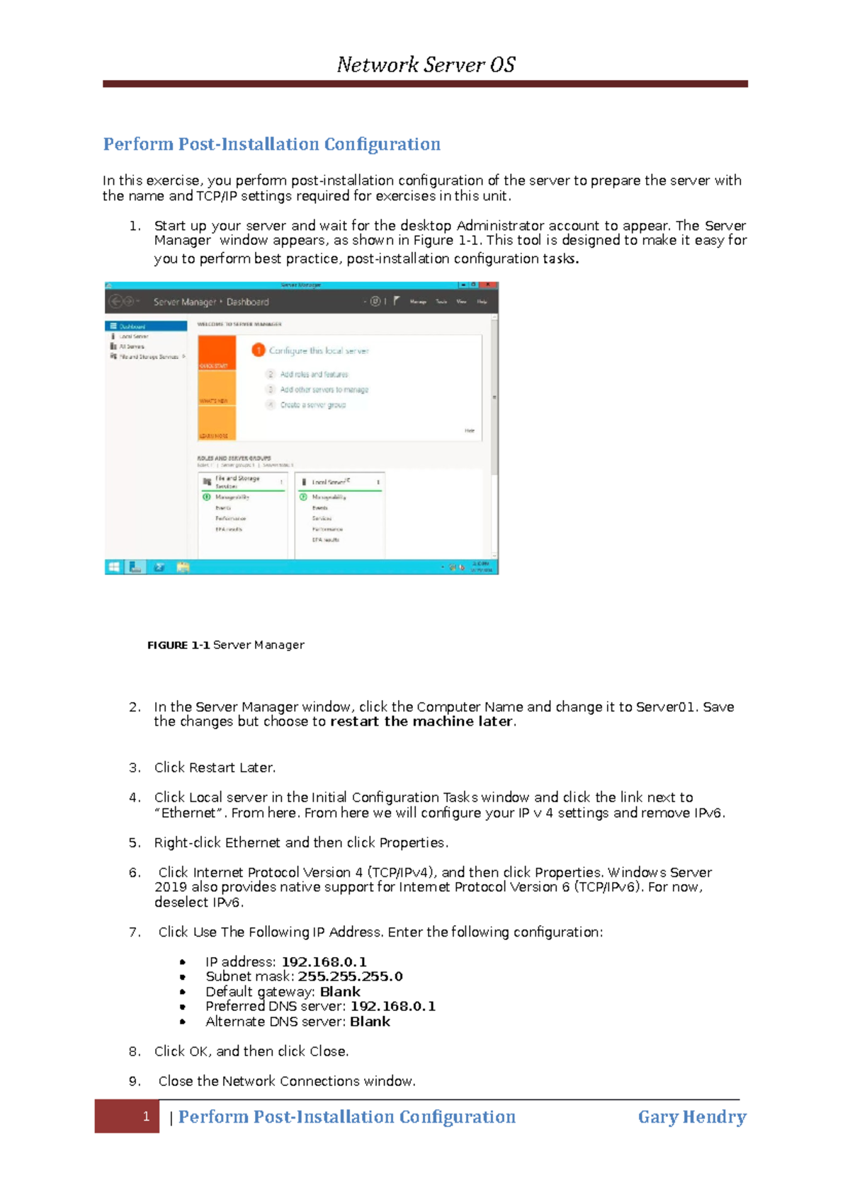 Lab 1.3 - Post Installation Config-Server 2022 GUI - Network Server OS ...