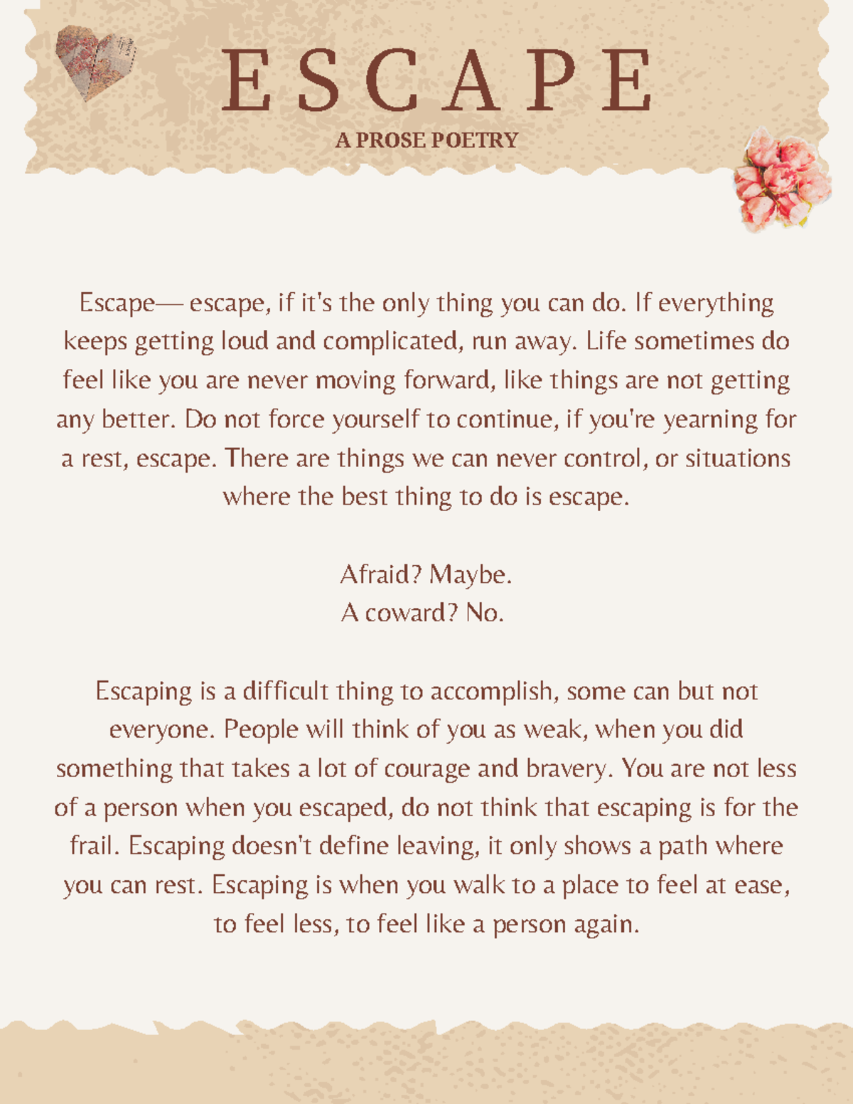 Prose Poetry - English Project - E S C A P E A PROSE POETRY Escape ...