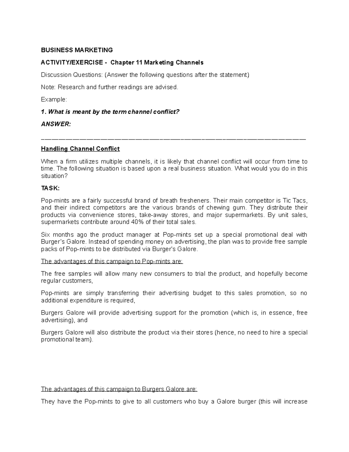 Solomon Marketing Channels H1A - BUSINESS MARKETING ACTIVITY/EXERCISE ...