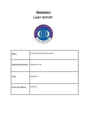ECA 2 lab report 6 khurram 091 - Electrical Circuit Analysis II Lab 6 Name Khurram mehfooz - Studocu