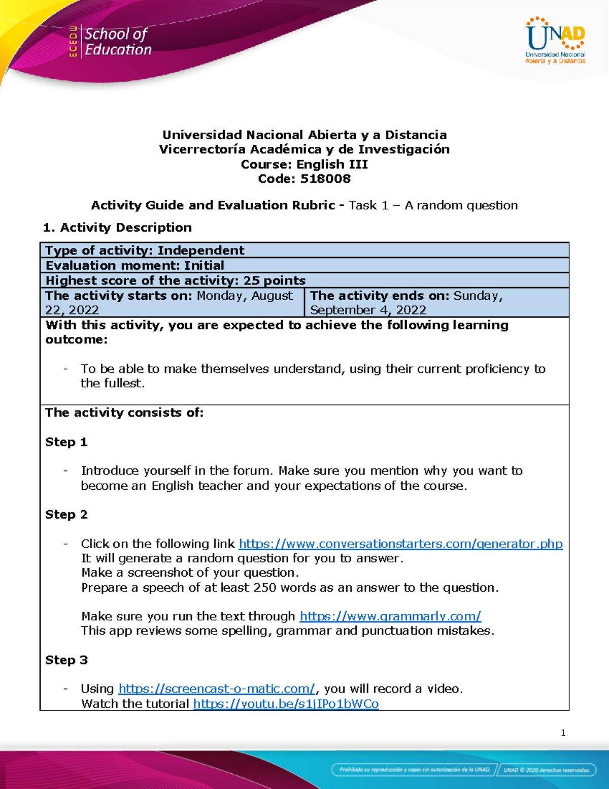 Activity Guide and Evaluation Rubric - Task 1 - A random question ...