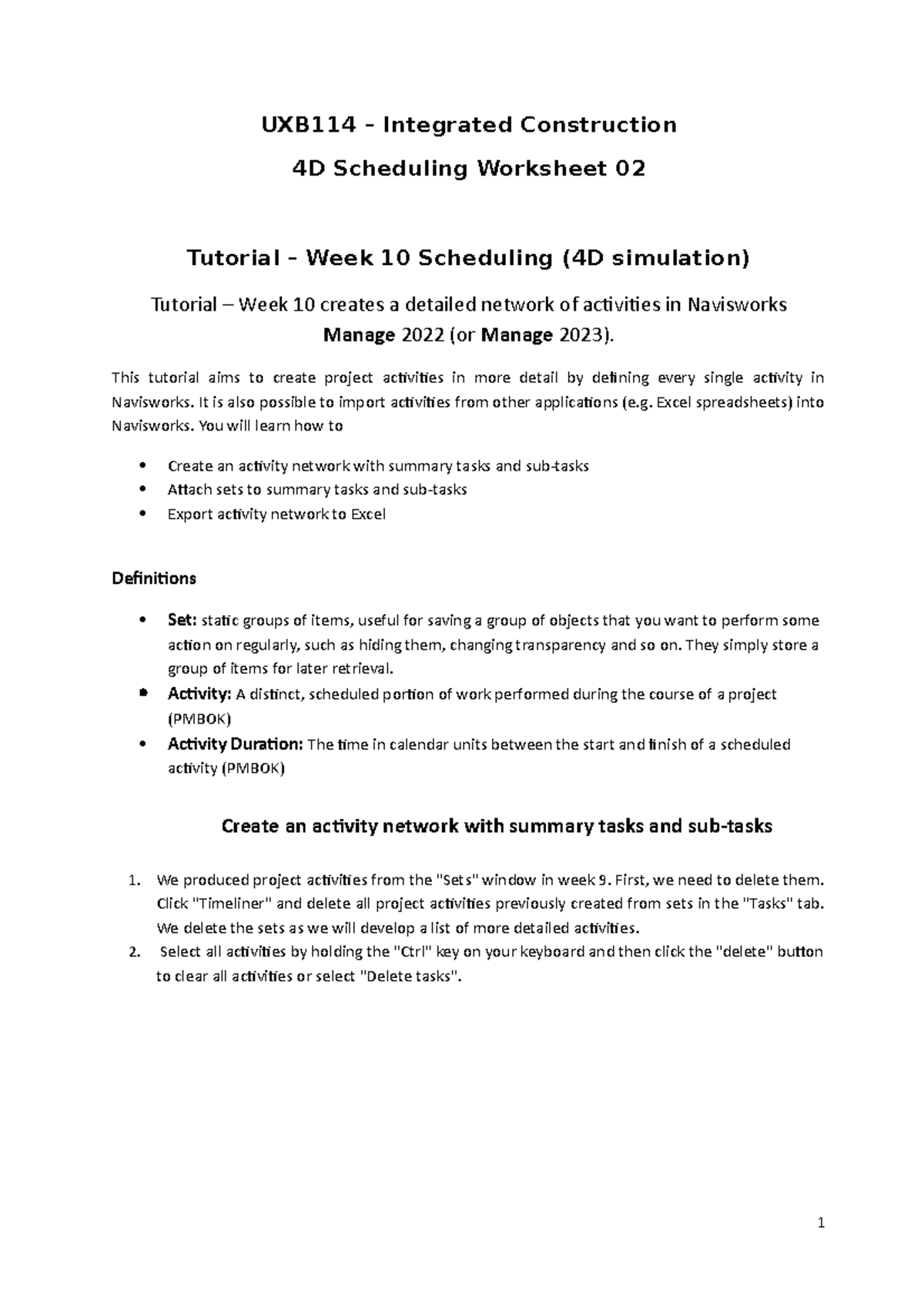 UXB114 Week 10 Scheduling Worksheet 02 - UXB114 – Integrated ...