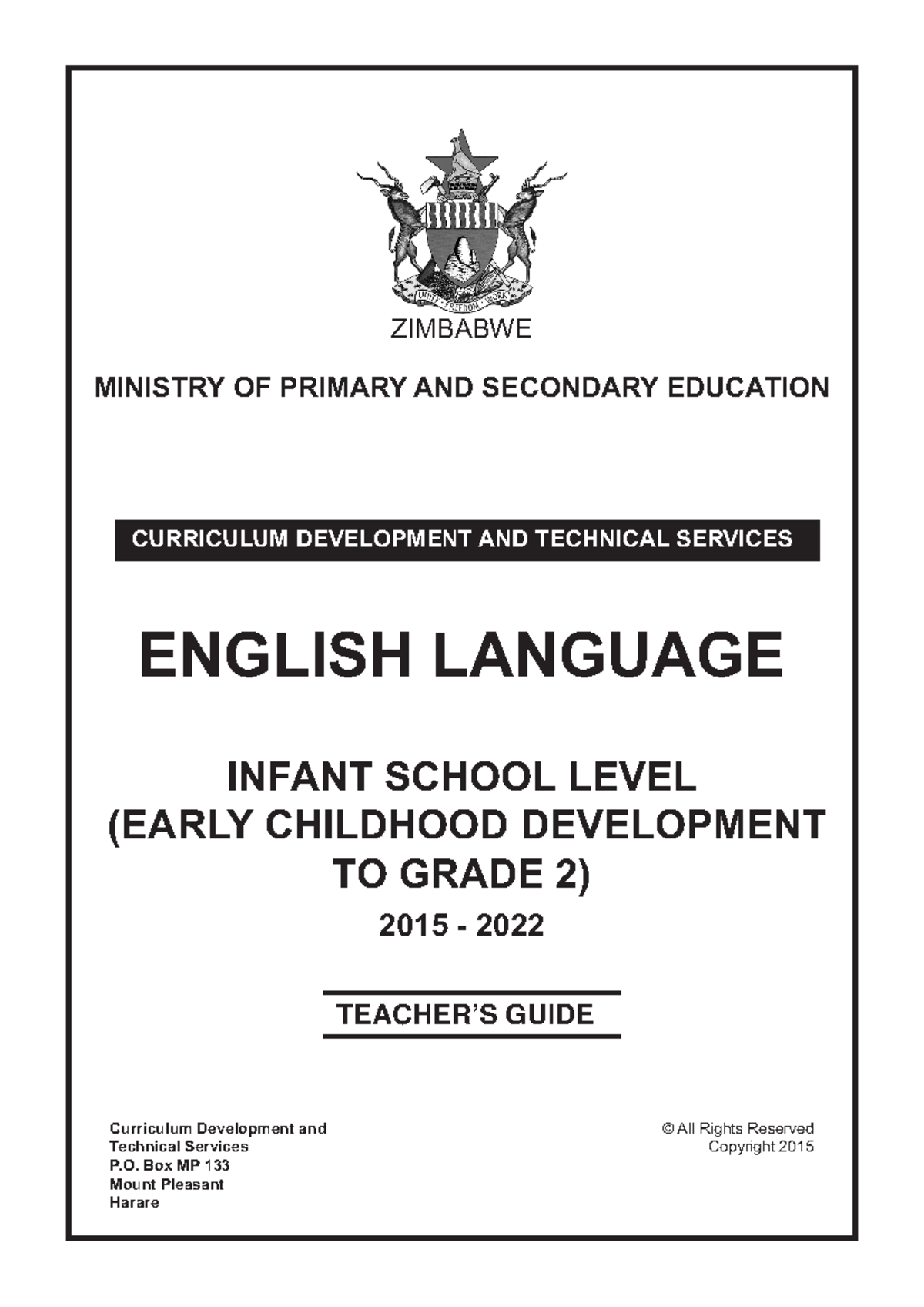 English Language Infant ECD - Grade 2 - MINISTRY OF PRIMARY AND ...