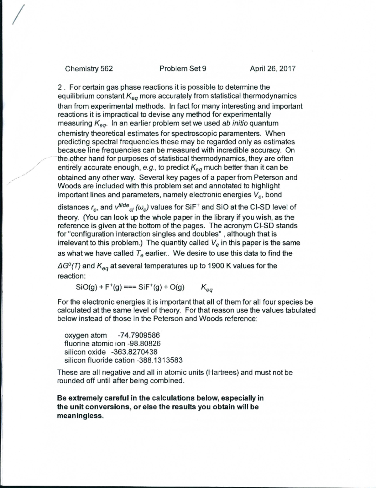 HW 9 - HW 9 - CHEM 562 - Studocu