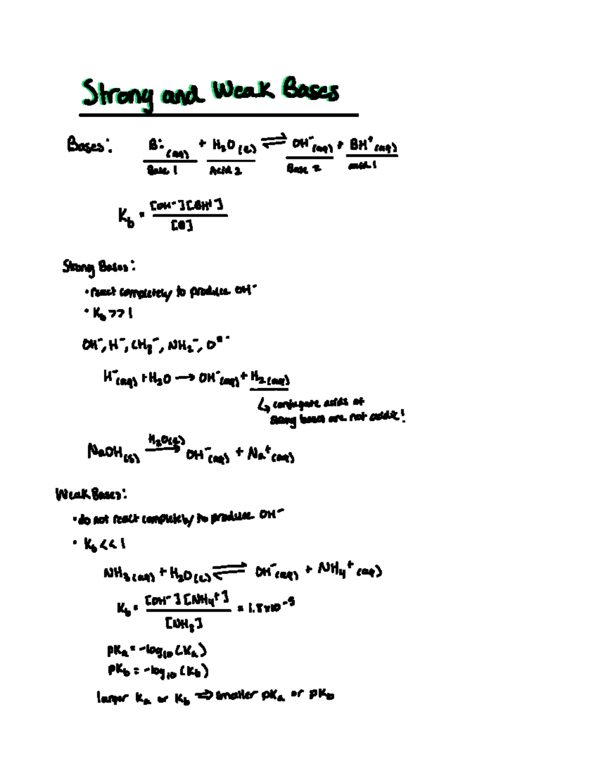 Outline #6 Strong and Weak Bases, Solvent Leveling, Conjugate See-Saw ...