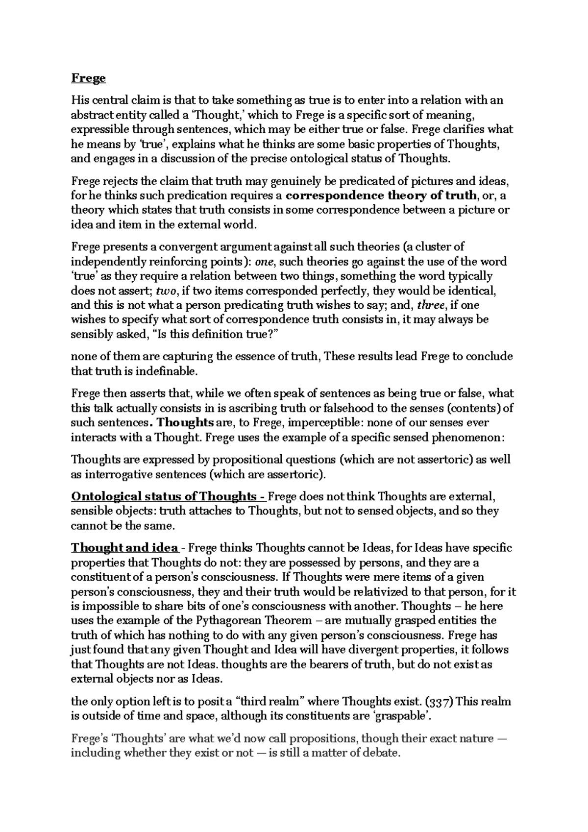 Frege thought a logical enquiry - Frege His central claim is that to ...