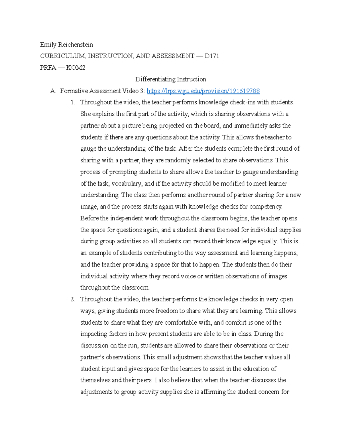 KOM2 Task 1 Final Attempt - Emily Reichenstein CURRICULUM, INSTRUCTION ...