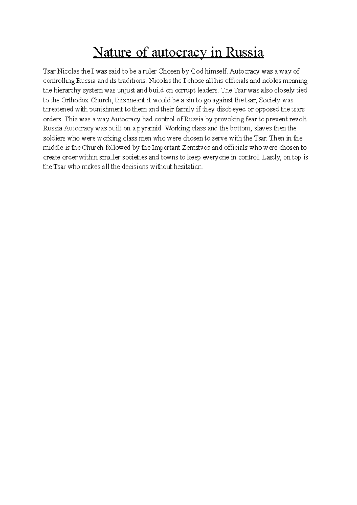 Nature of autocracy in Russia - Autocracy was a way of controlling ...