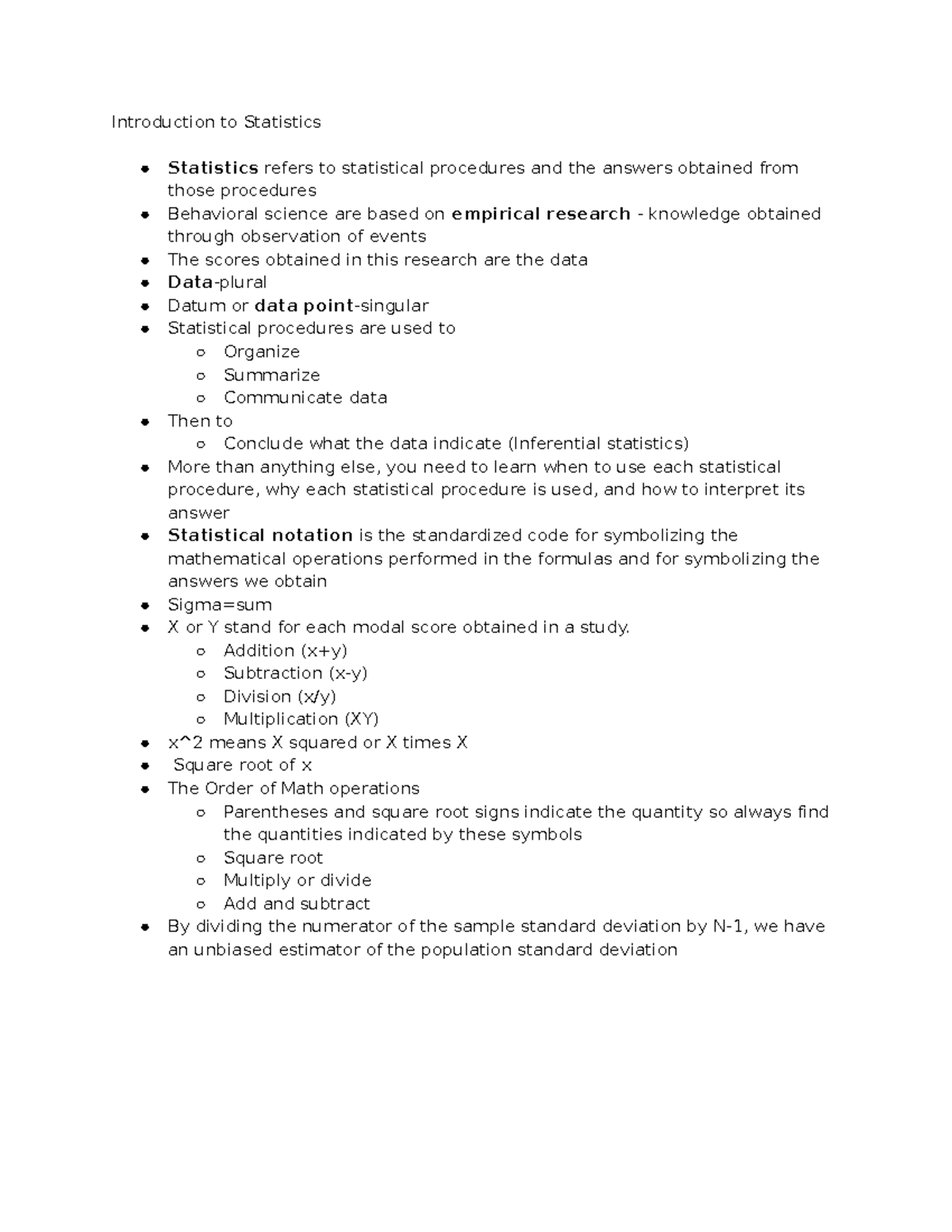 Chapter 1 Notes - Intro the statistics - Introduction to Statistics ...
