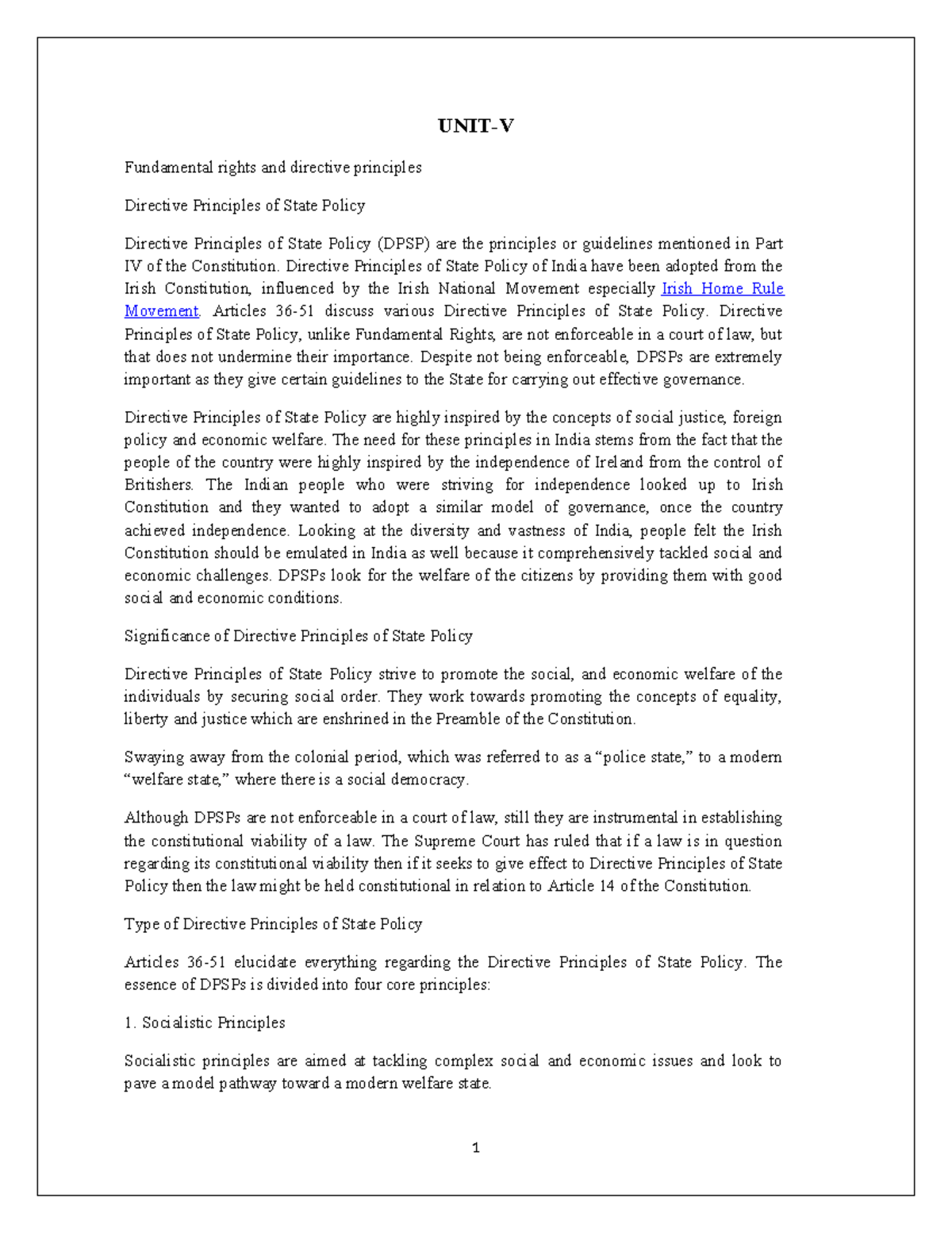 Constitutional Law Unit 5 - UNIT-V Fundamental rights and directive ...