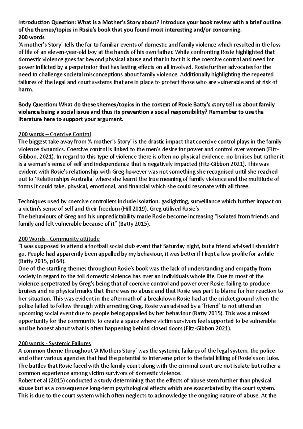 Book Review - book reciew - Introduction Question: What is a Mother’s ...