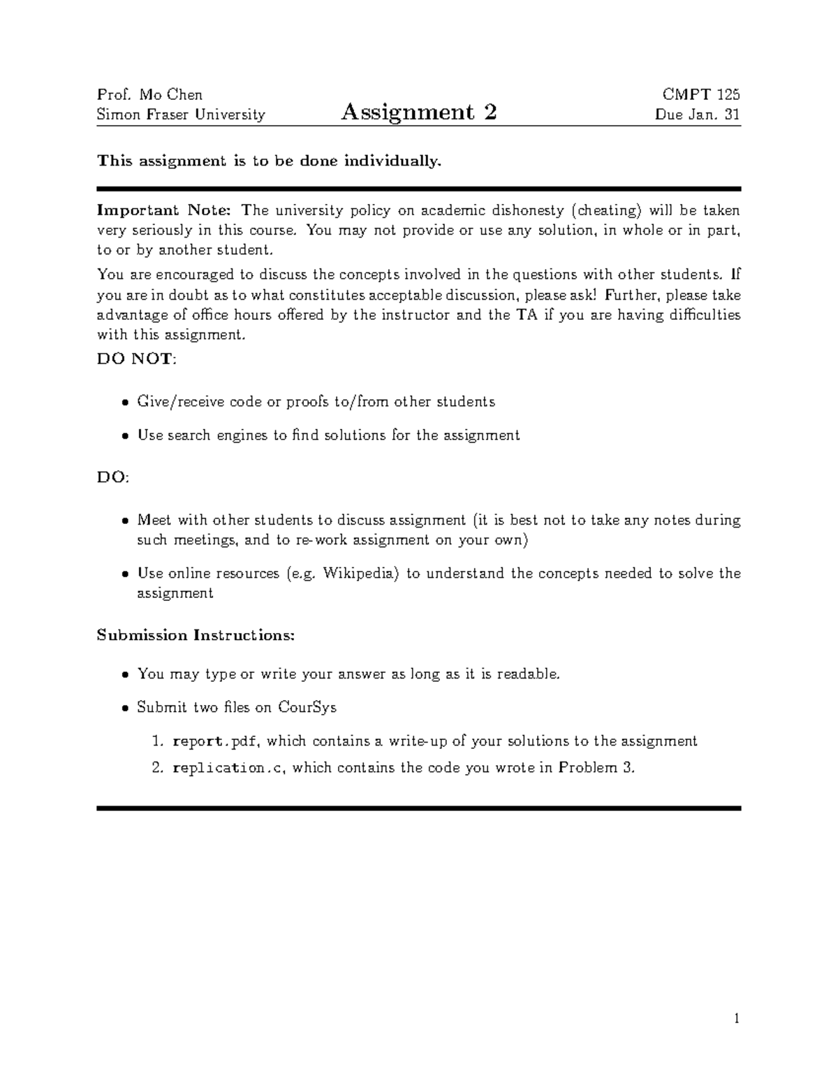 Assignment_2 CMPT125 Mo Chen - Simon Fraser University Assignment 2 Due ...