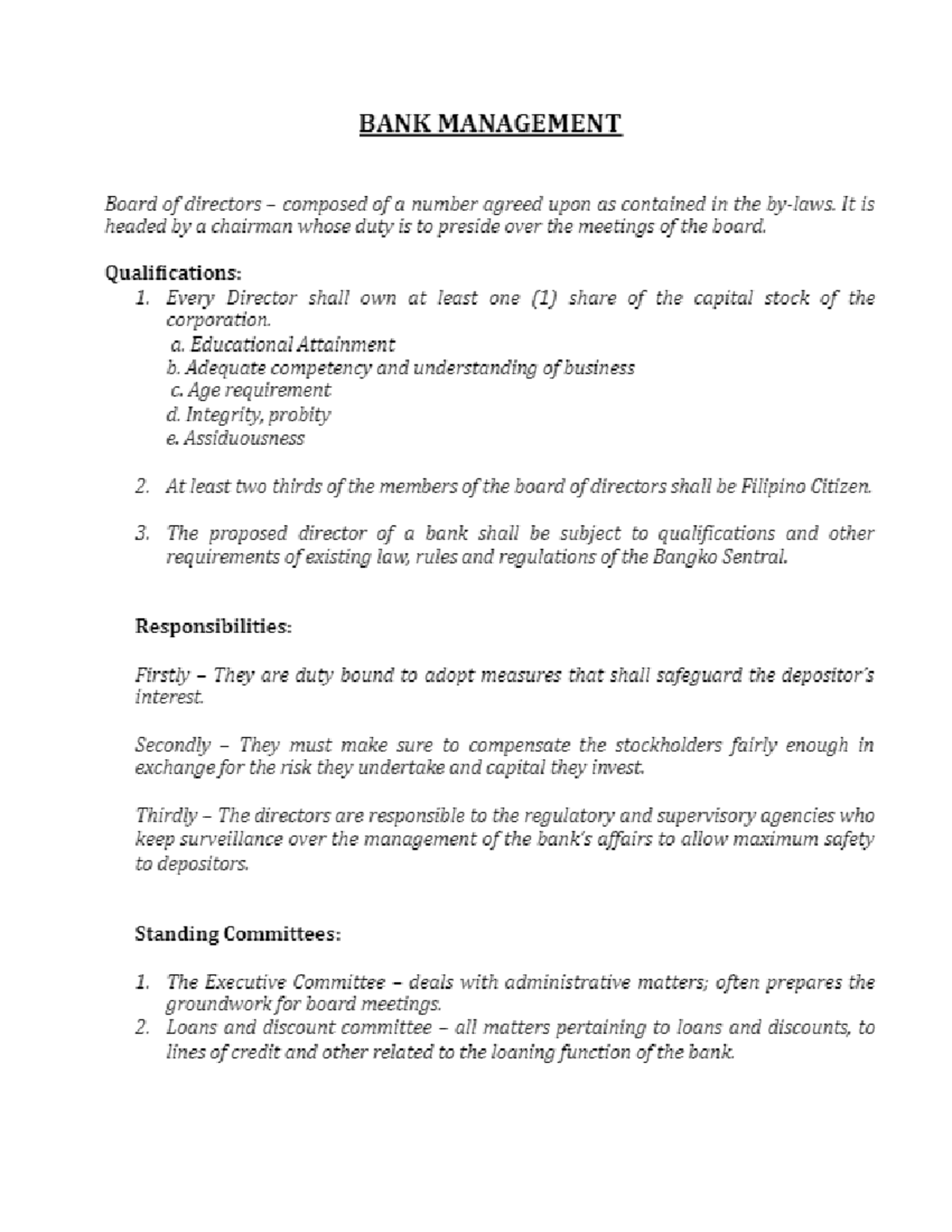 Topic 5 Bank Management - BSBA Financial Management - Studocu