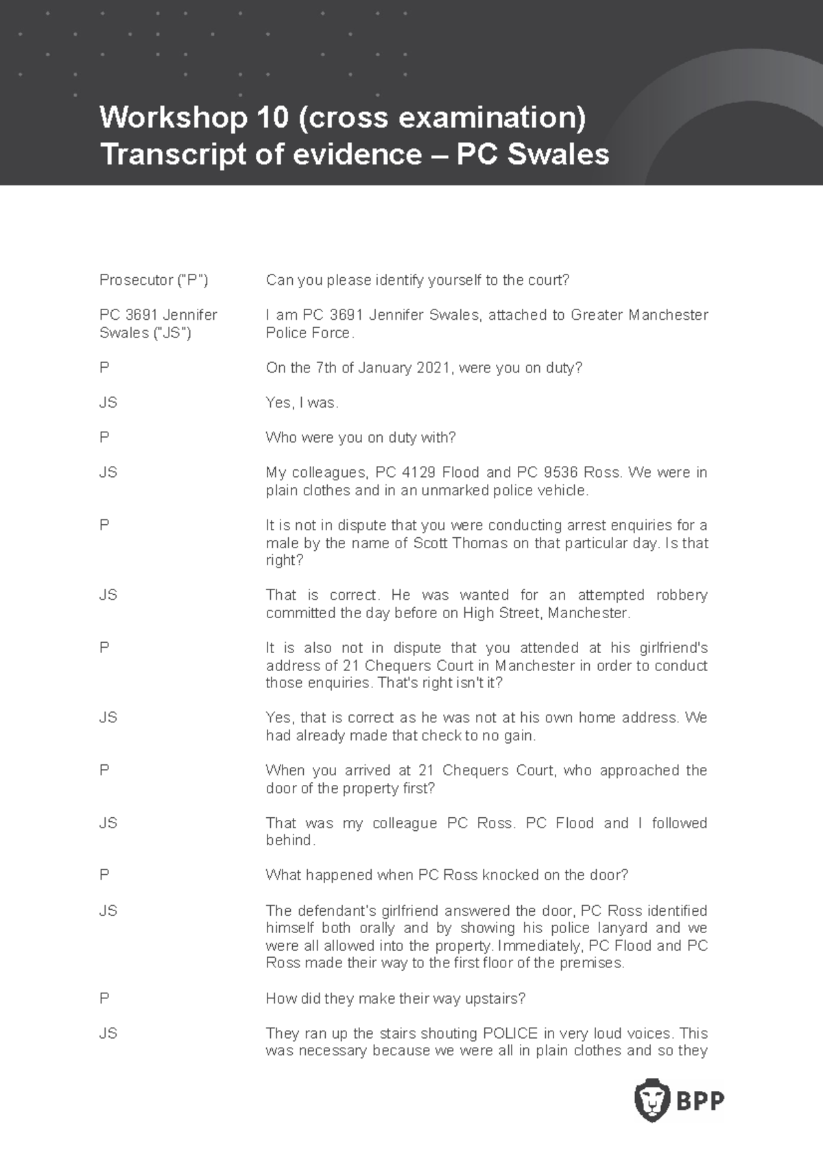 Transcript of evidence – PC 3681 Swales - Workshop 10 (cross ...