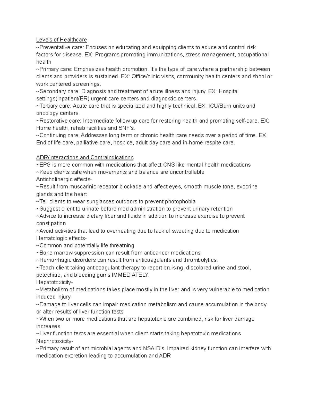 HESI study sheet - Notes for Fundamental of Nursing HESI Exam - Levels ...