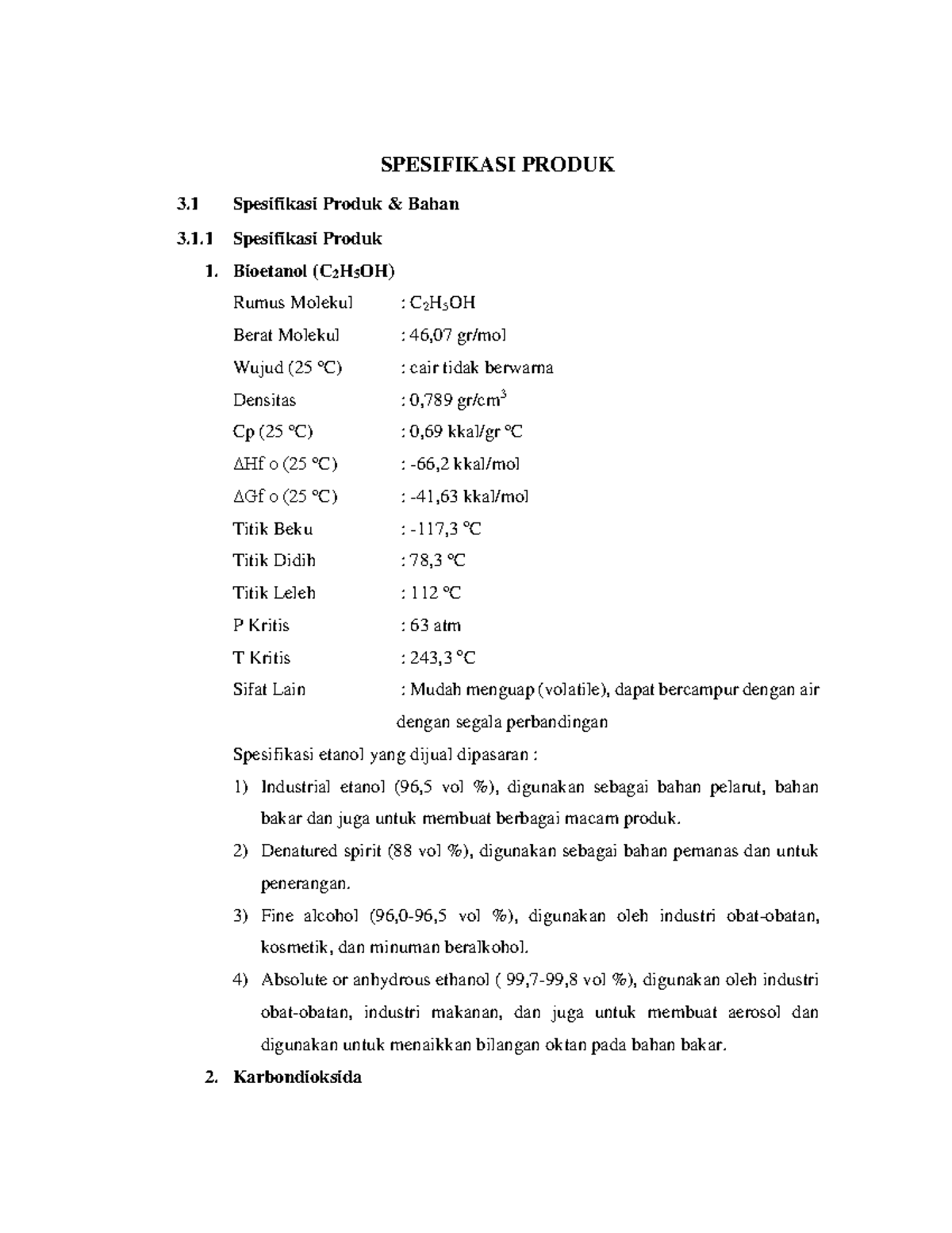 Spesifikasi Produk Pembuatan Bioetanol Dari Kakao - SPESIFIKASI PRODUK ...