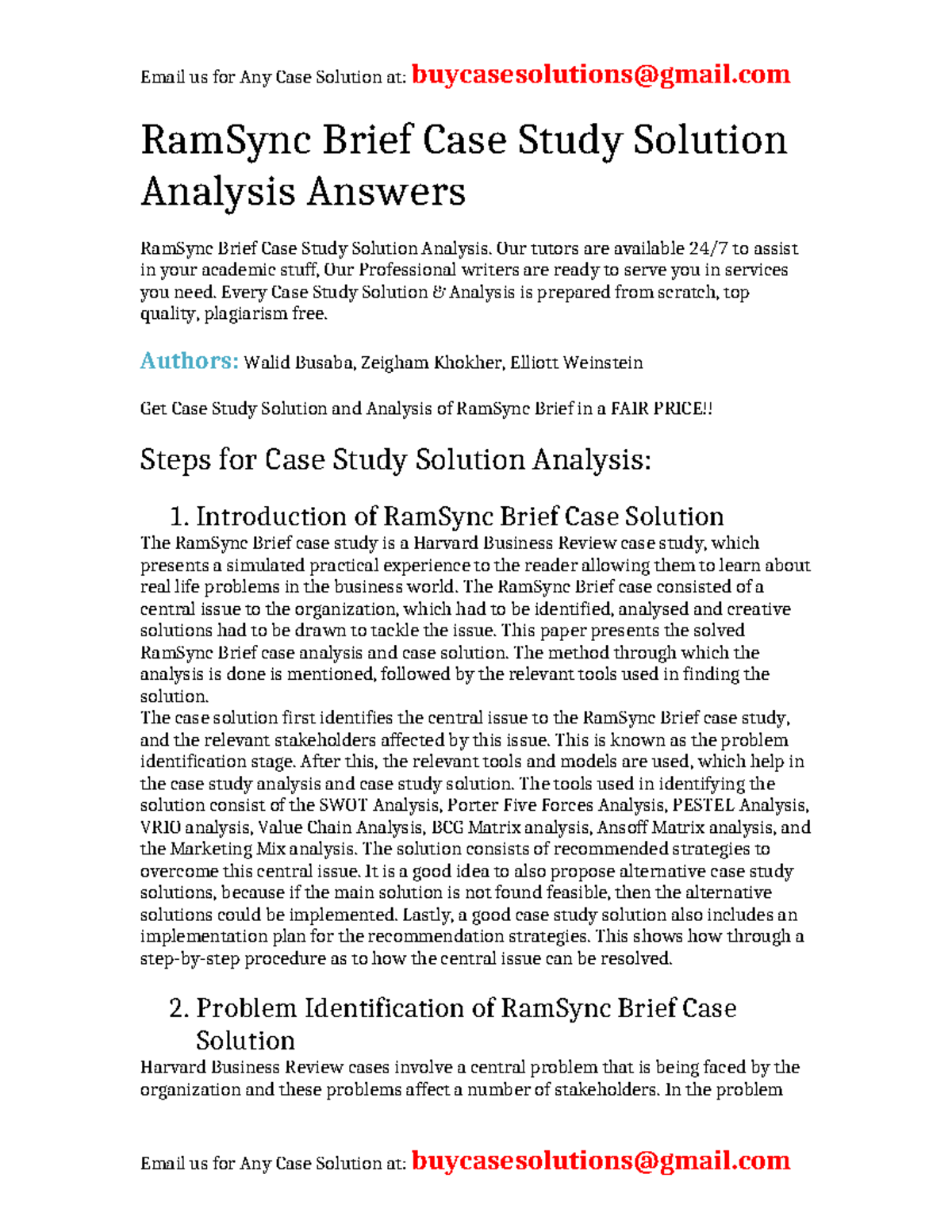 RamSync Brief Case Study Solution Analysis - Our tutors are available ...