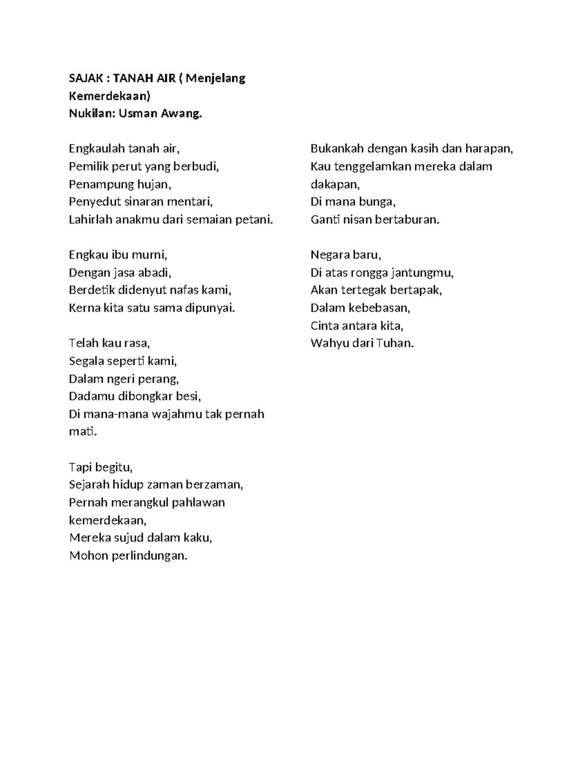 Tanah AIR Menjelang Kemerdekaan - SAJAK : TANAH AIR ( Menjelang ...