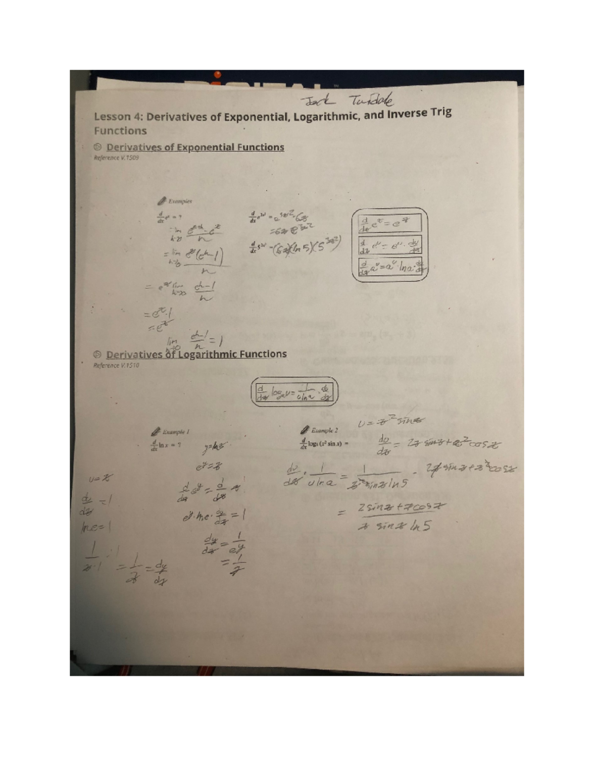 Calculus 12 Chapter 3 Work Part 2 - Copy - Jack Tuiddle Lesson 4 ...
