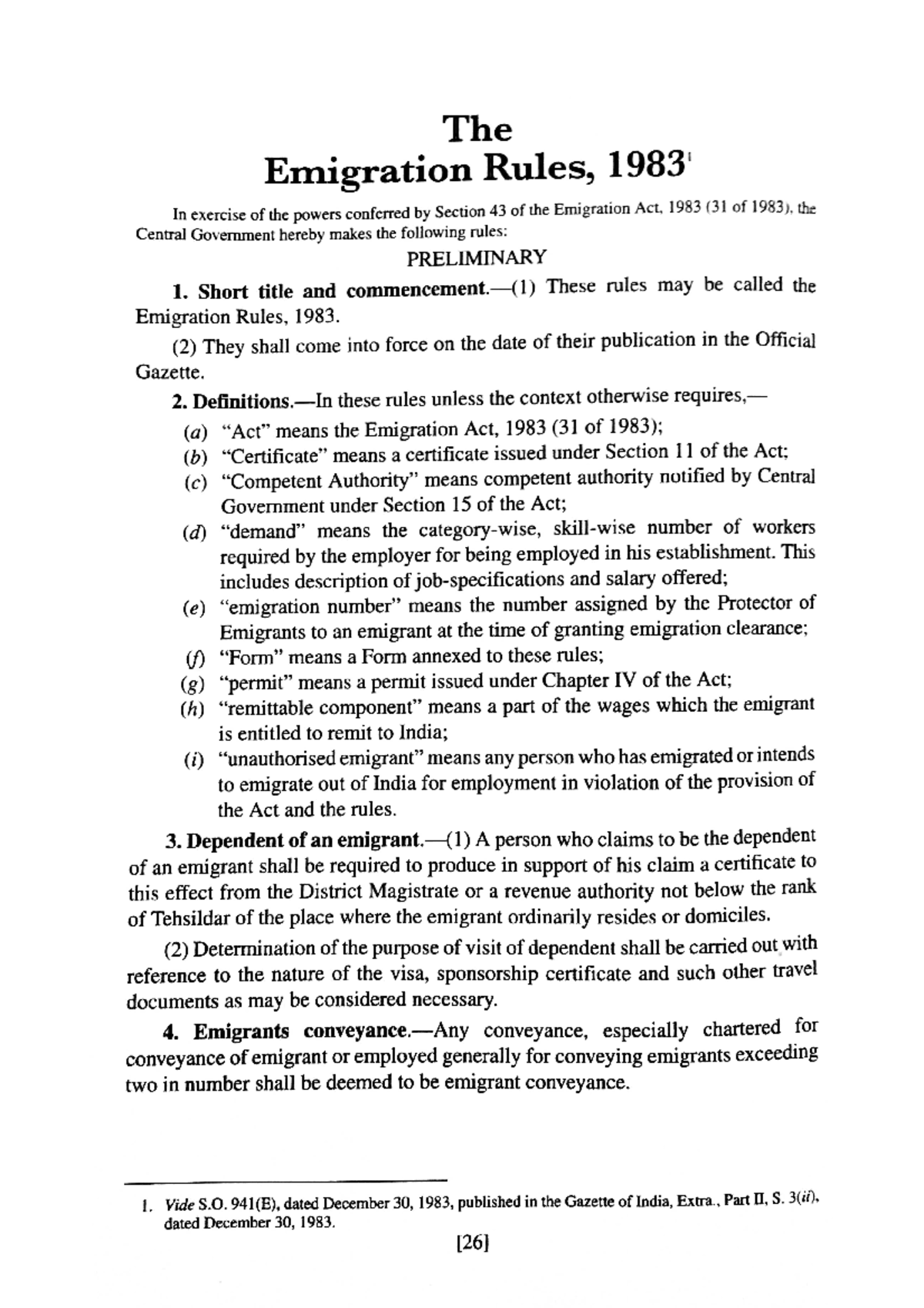 Emigration Rules, 1983 - applied law - Studocu