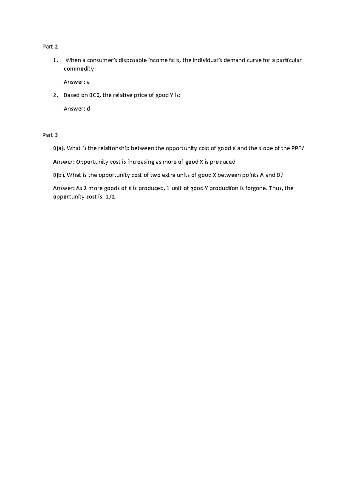 ECON130 Tut2 - Tutorial 2 - Part 2 1. When a consumer’s disposable income falls, the individual ...