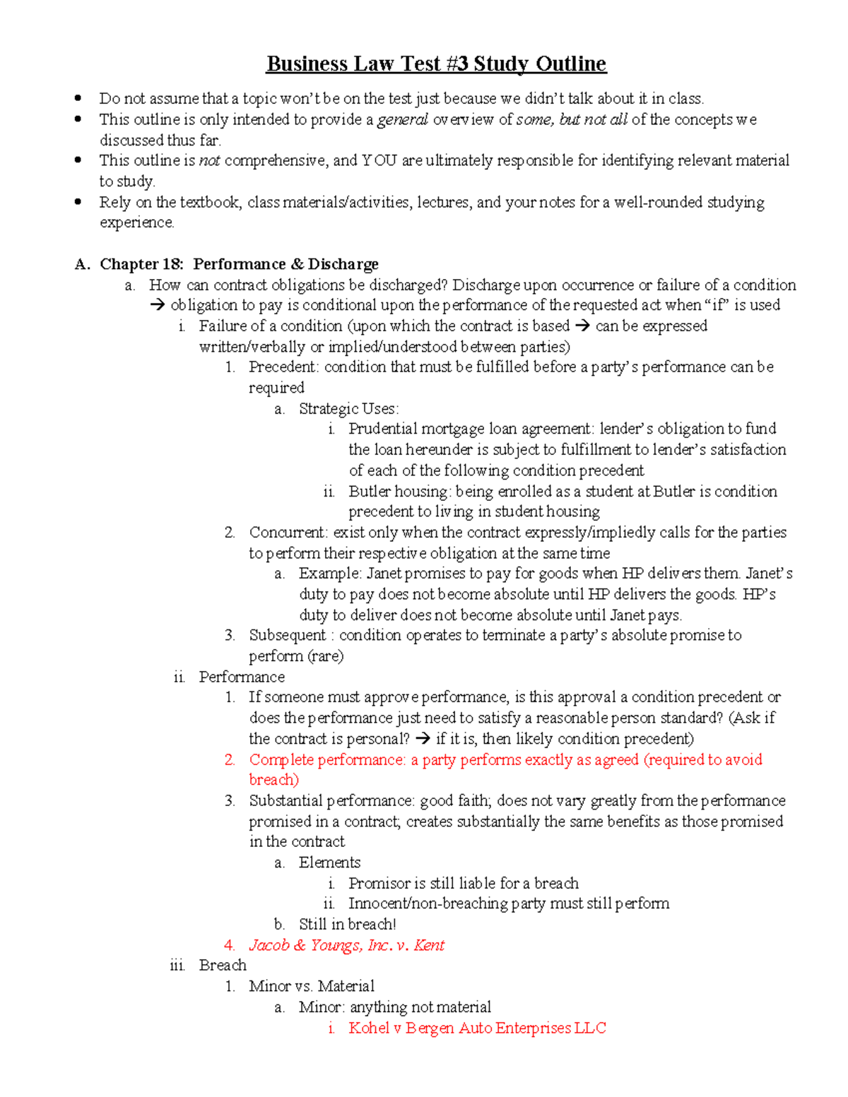 Study Outline Exam 3 (18 - 29) - Business Law Test #3 Study Outline Do ...