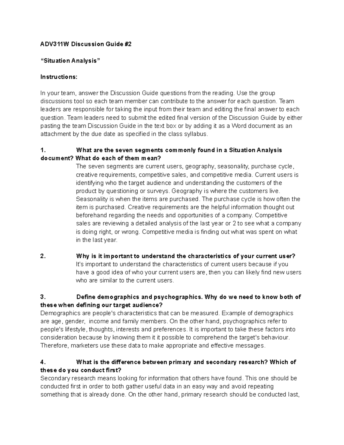 Discussion Guide 2 - Use the group discussions tool so each team member ...